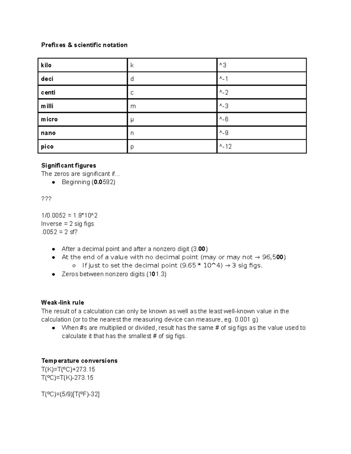 Textbook Sections 1 - General chemistry notes - Prefixes & scientific ...