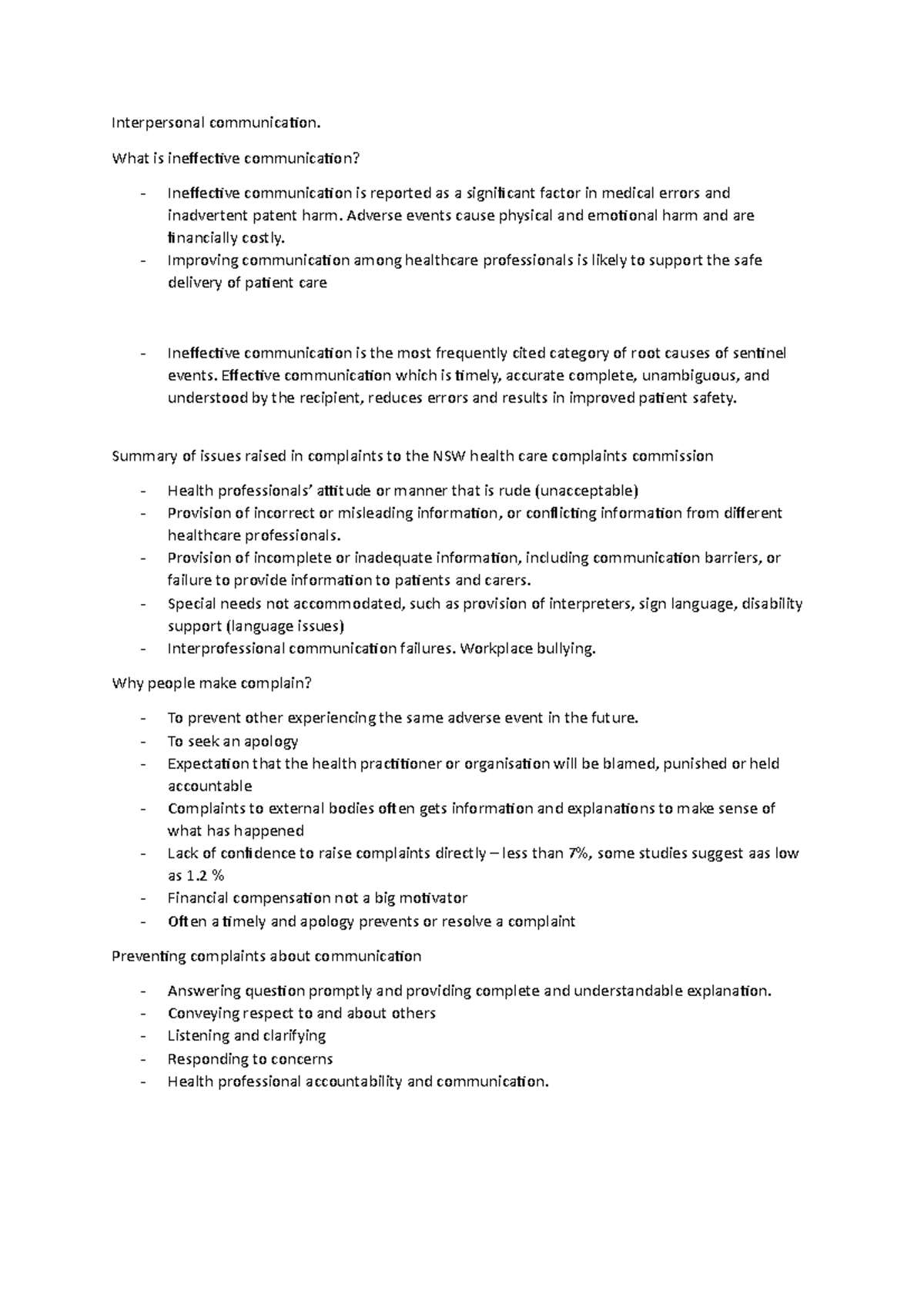 Lecture note week 2 - Interpersonal communication. What is ineffective ...