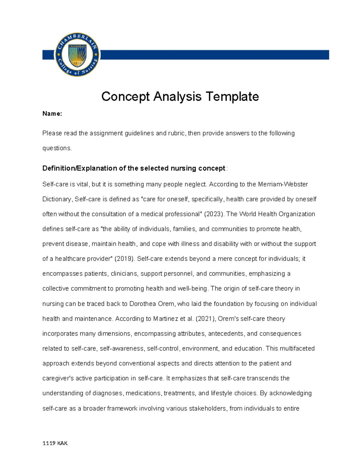 NR501 Week 3 Concept Analysis - Concept Analysis Template Name: Please ...