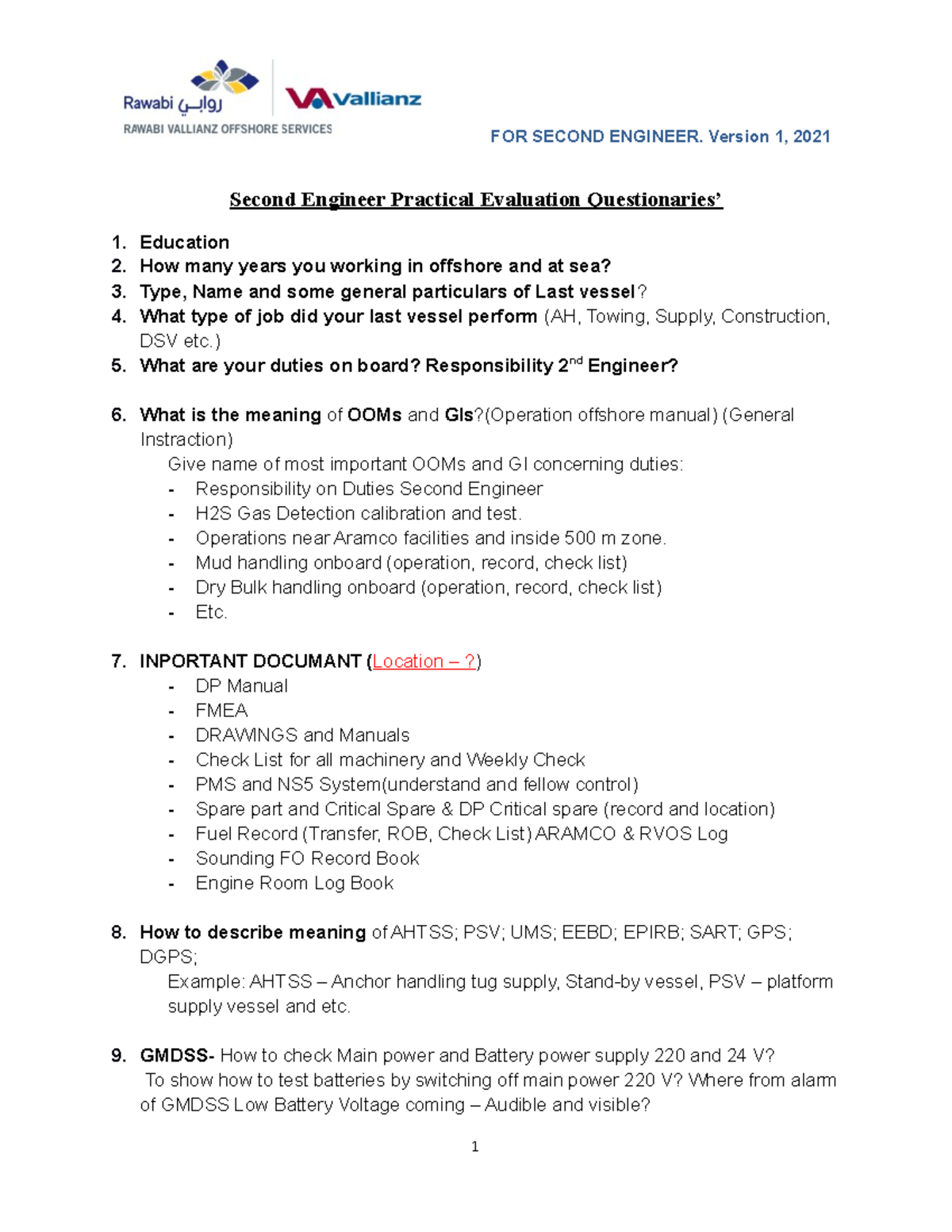 Aramco Evaluation FOR 2ND Engineer - Second Engineer Practical ...