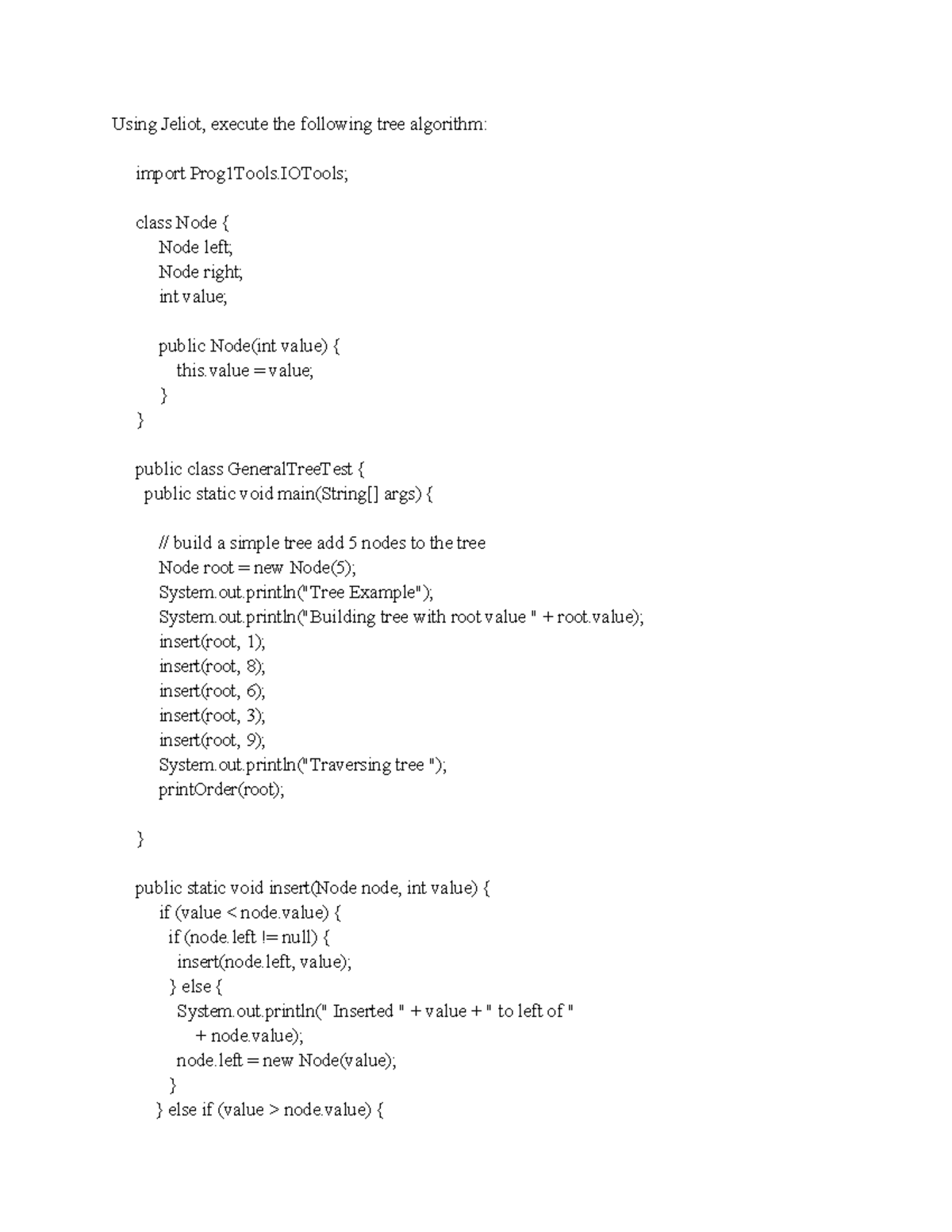 Cs 3303 Discussion Assignment Unit 5 Using Jeliot Execute The Following Tree Algorithm