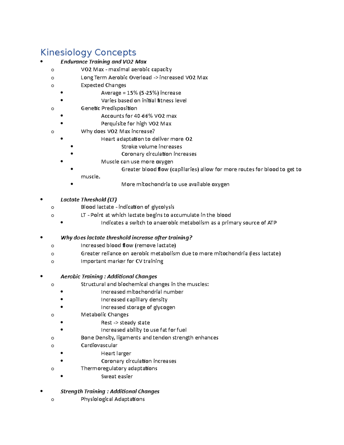 Kinesiology Concepts - Lecture notes 7 - Kinesiology Concepts Endurance ...