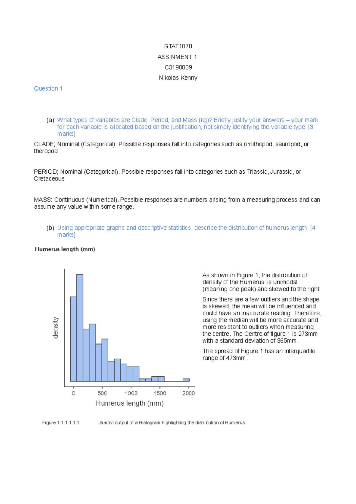 Assignment 1 - STAT1070 - UoN - Studocu