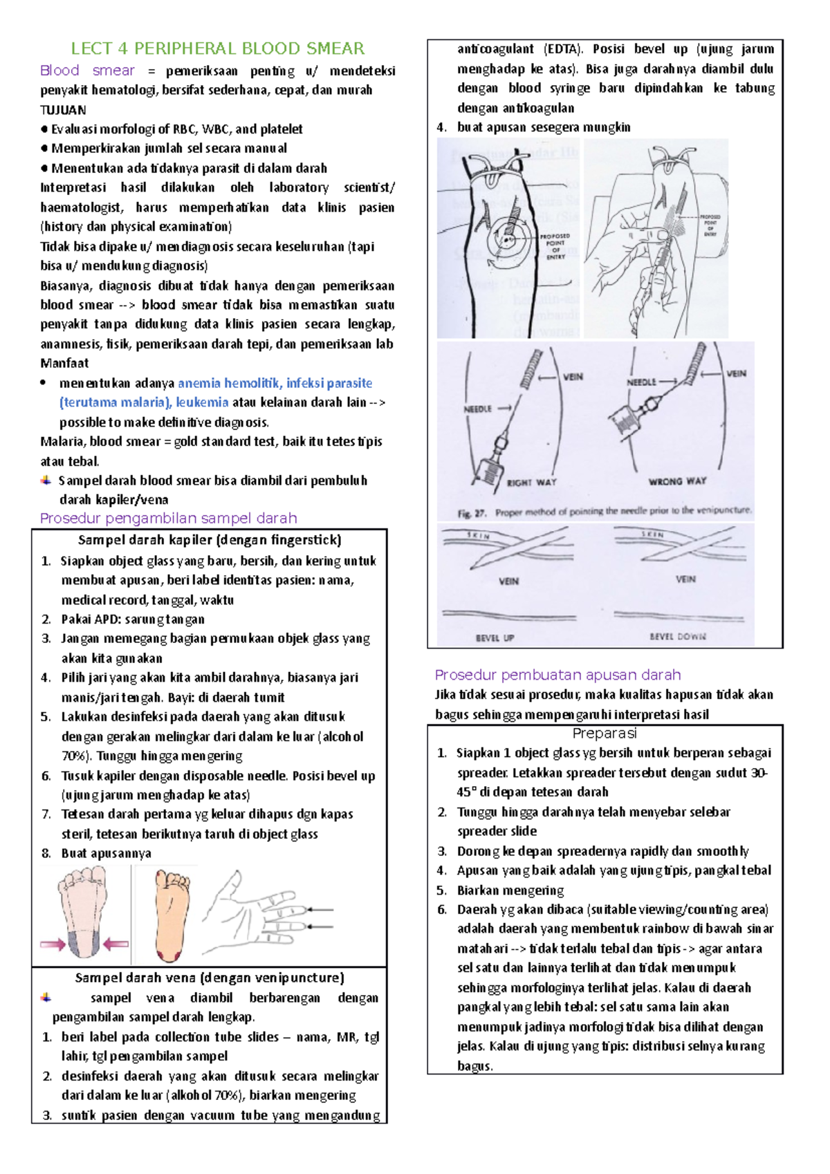 LECT 4 Peripheral Blood Smear - LECT 4 PERIPHERAL BLOOD SMEAR Blood smear = pemeriksaan penting ...