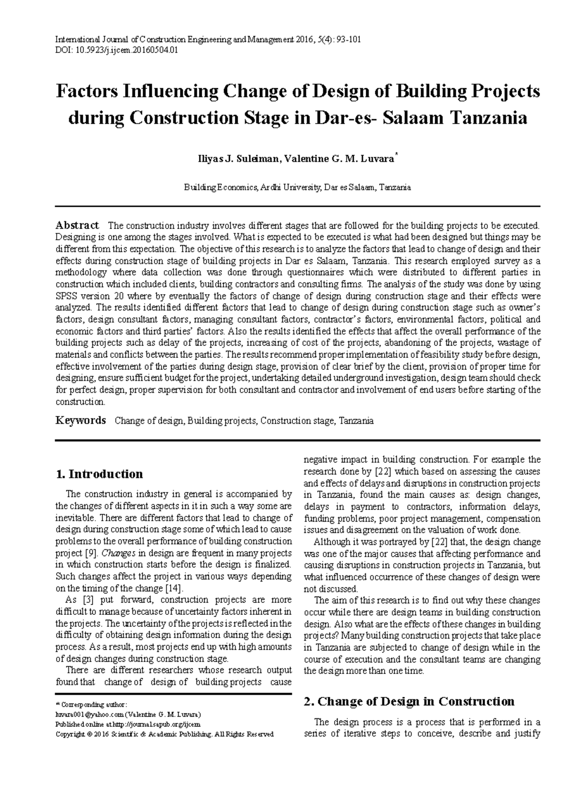 Factors Influencing Change of Design - International Journal of ...