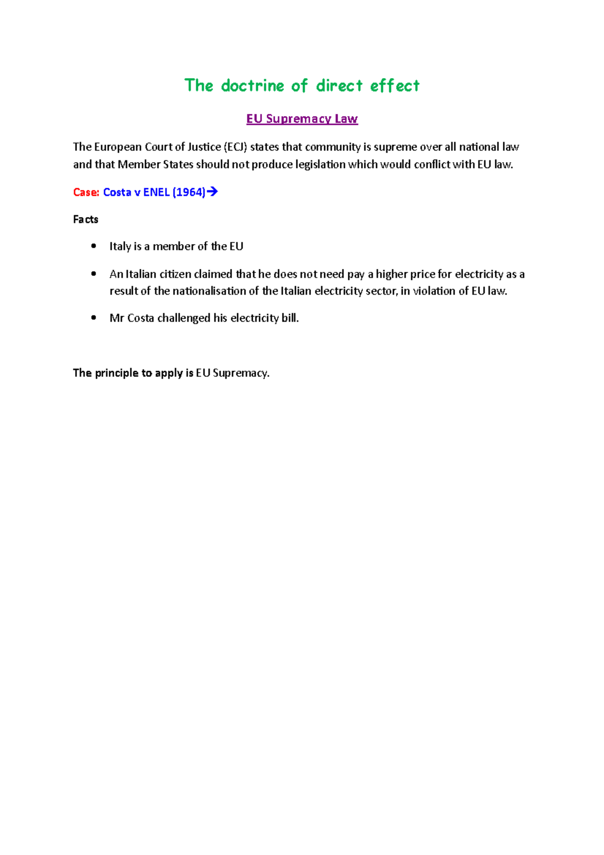 Doctrine of Direct Effect - The doctrine of direct effect EU Supremacy ...