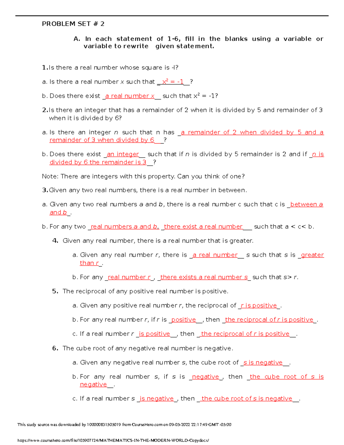 Mathematics IN THE Modern World Copy - PROBLEM SET # 2 A. In each ...