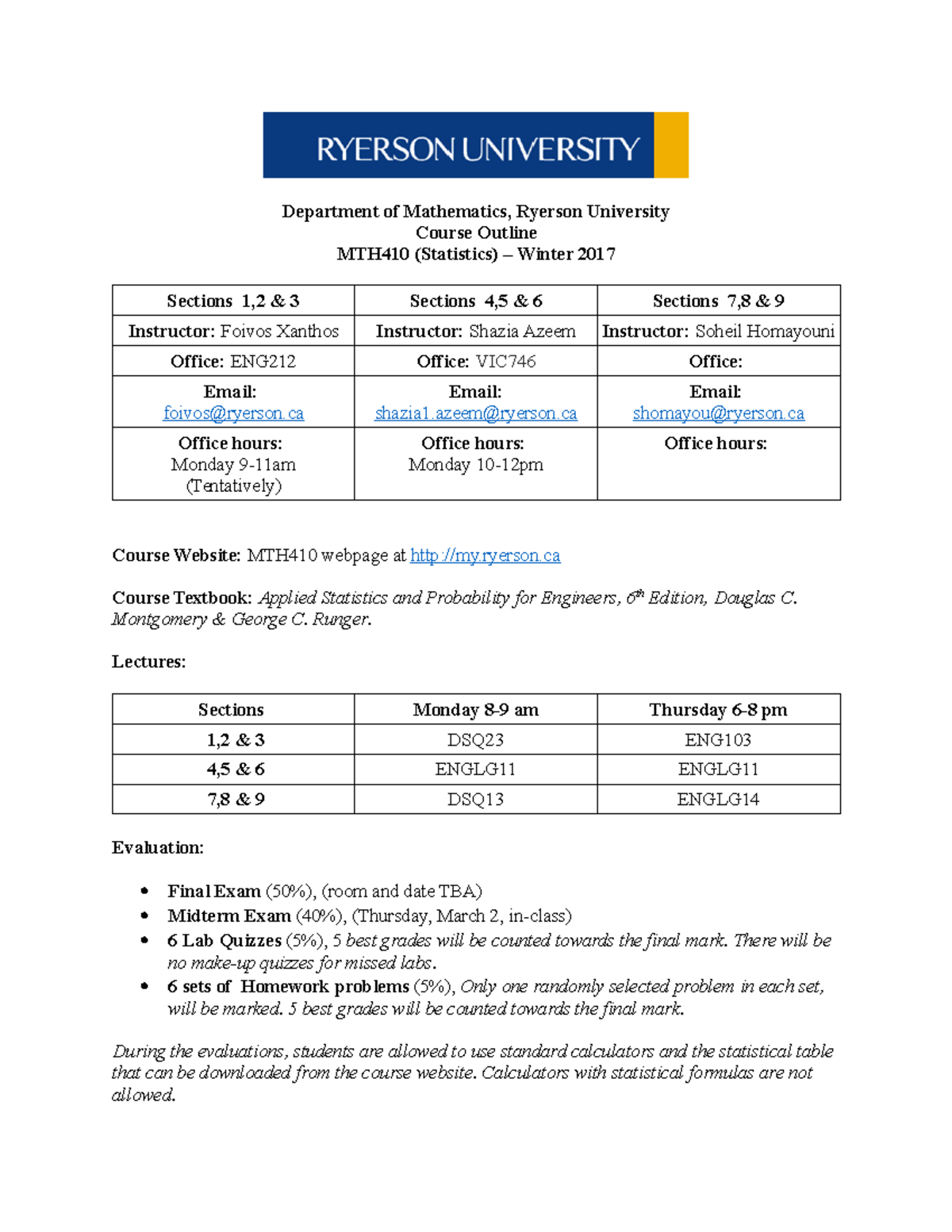 Course-outlines - Department of Mathematics, Ryerson University Course ...
