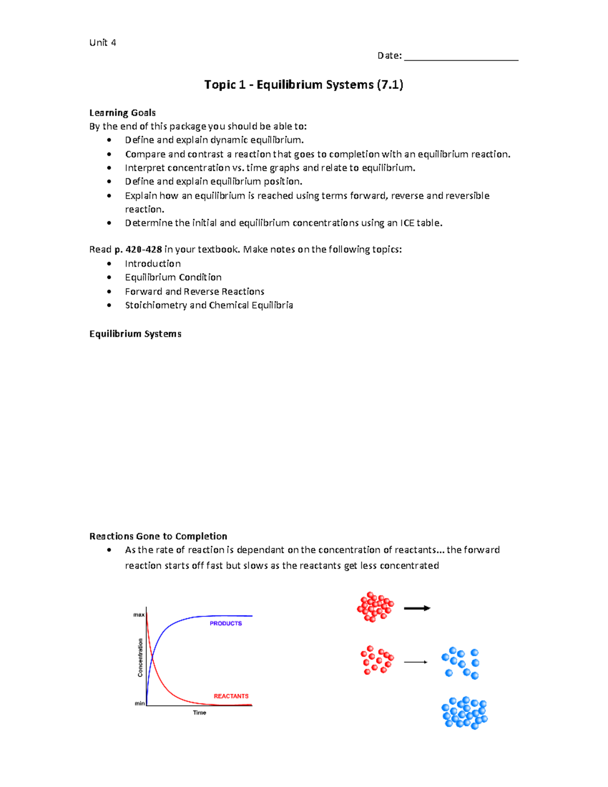 Topic 1 (Unit 4) - Equilibrium Systems Student Note (23-24) - Date