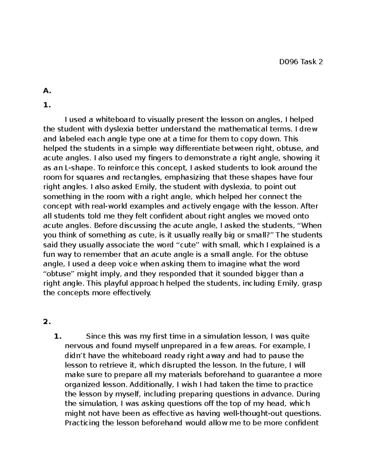 D096 task 2 - Passed on first try - D096 Task 2 A. 1. I used a ...