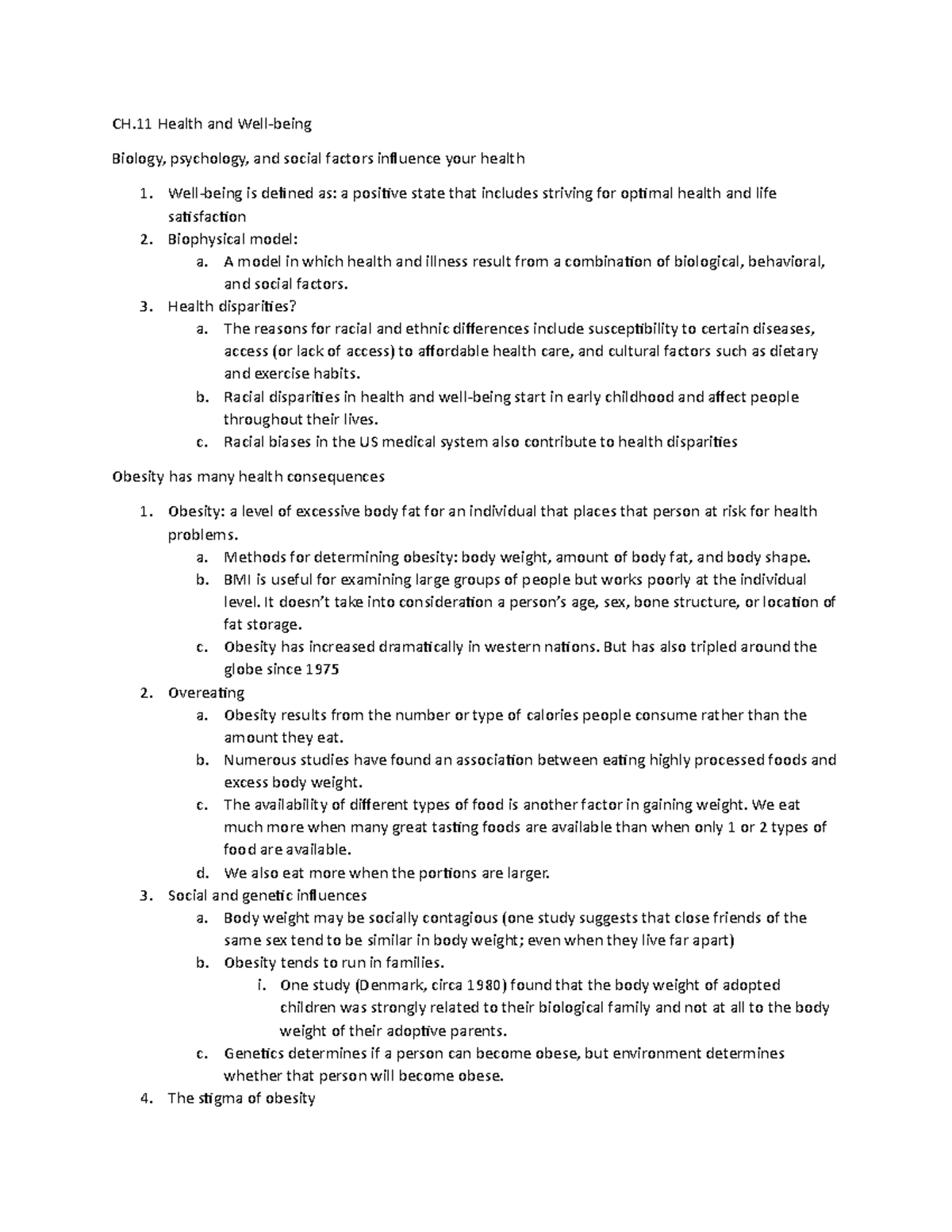 CH.11 Chapter 11 Outline - CH Health and Well-being Biology, psychology ...