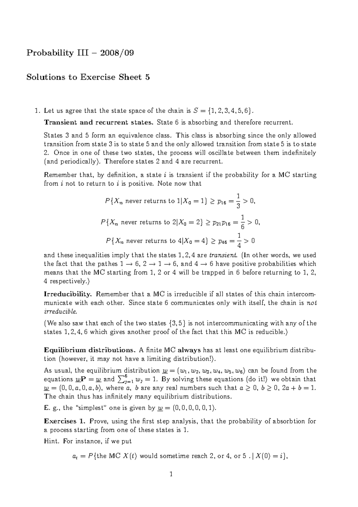 Exercise Sheet 5 - Solutions - Probability III – 2008/09 Solutions to ...