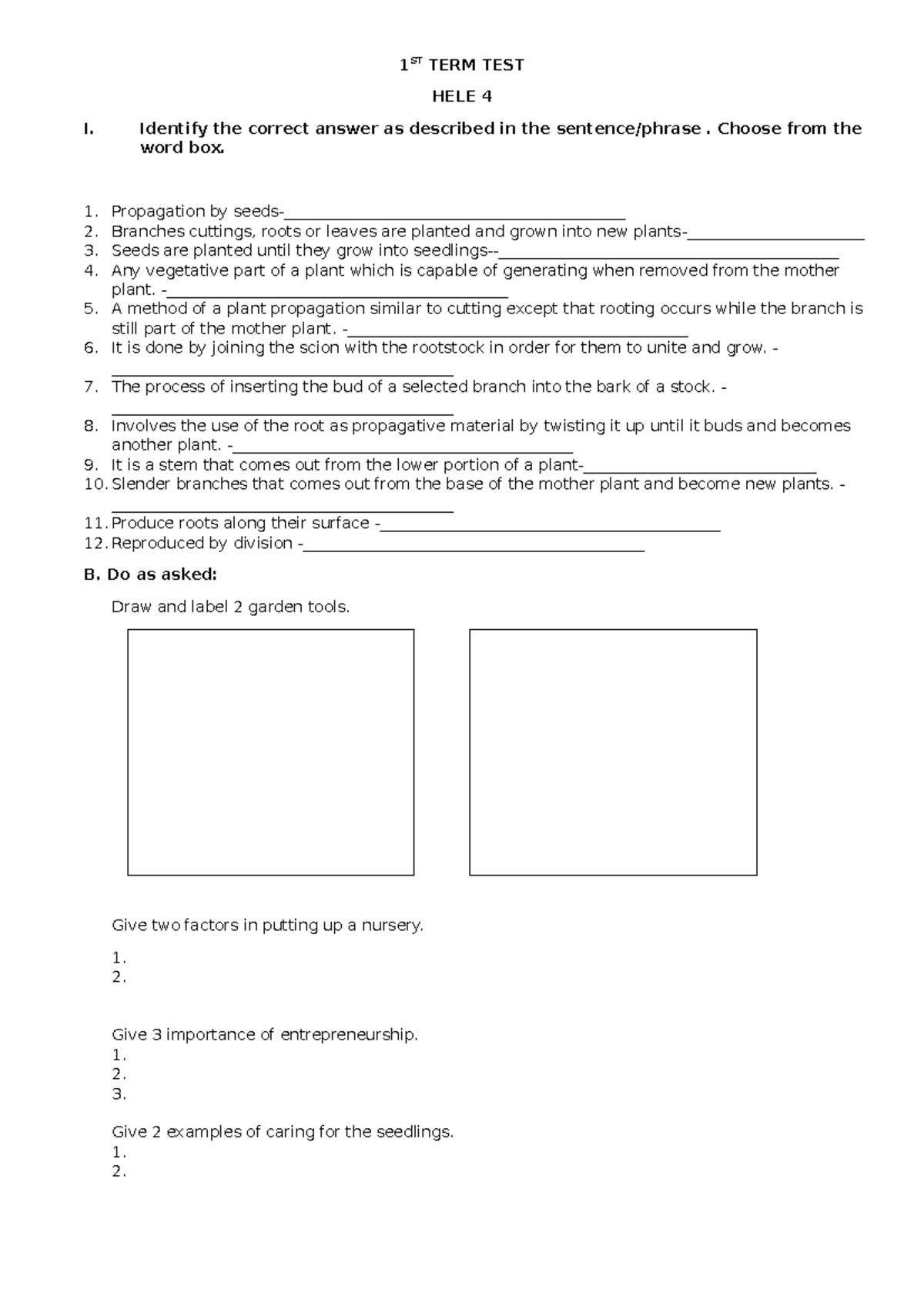 1ST TERM TEST hele sjc - exam in hele - 1 ST TERM TEST HELE 4 I ...