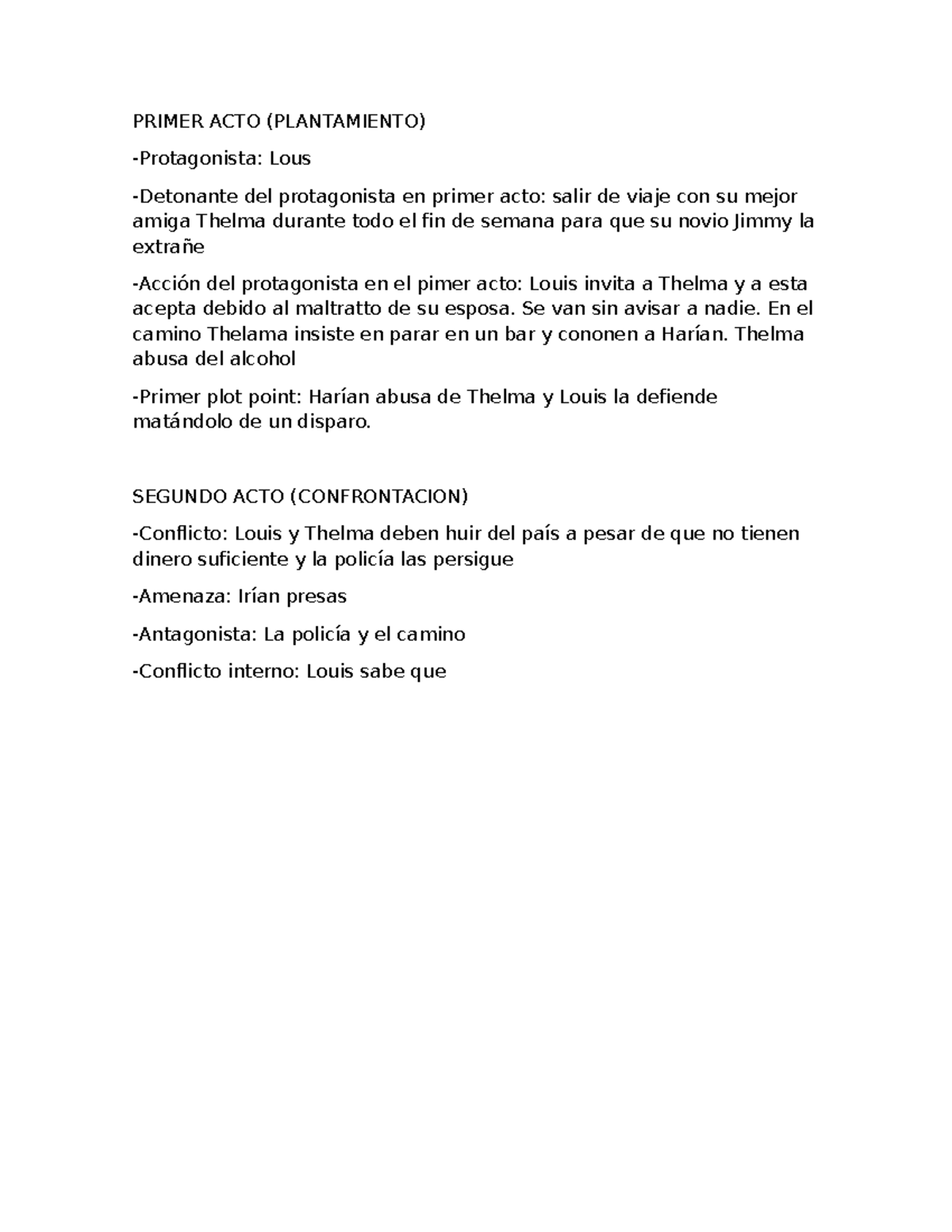 Primer ACTO narrativa thelma y Louis - PRIMER ACTO (PLANTAMIENTO ...