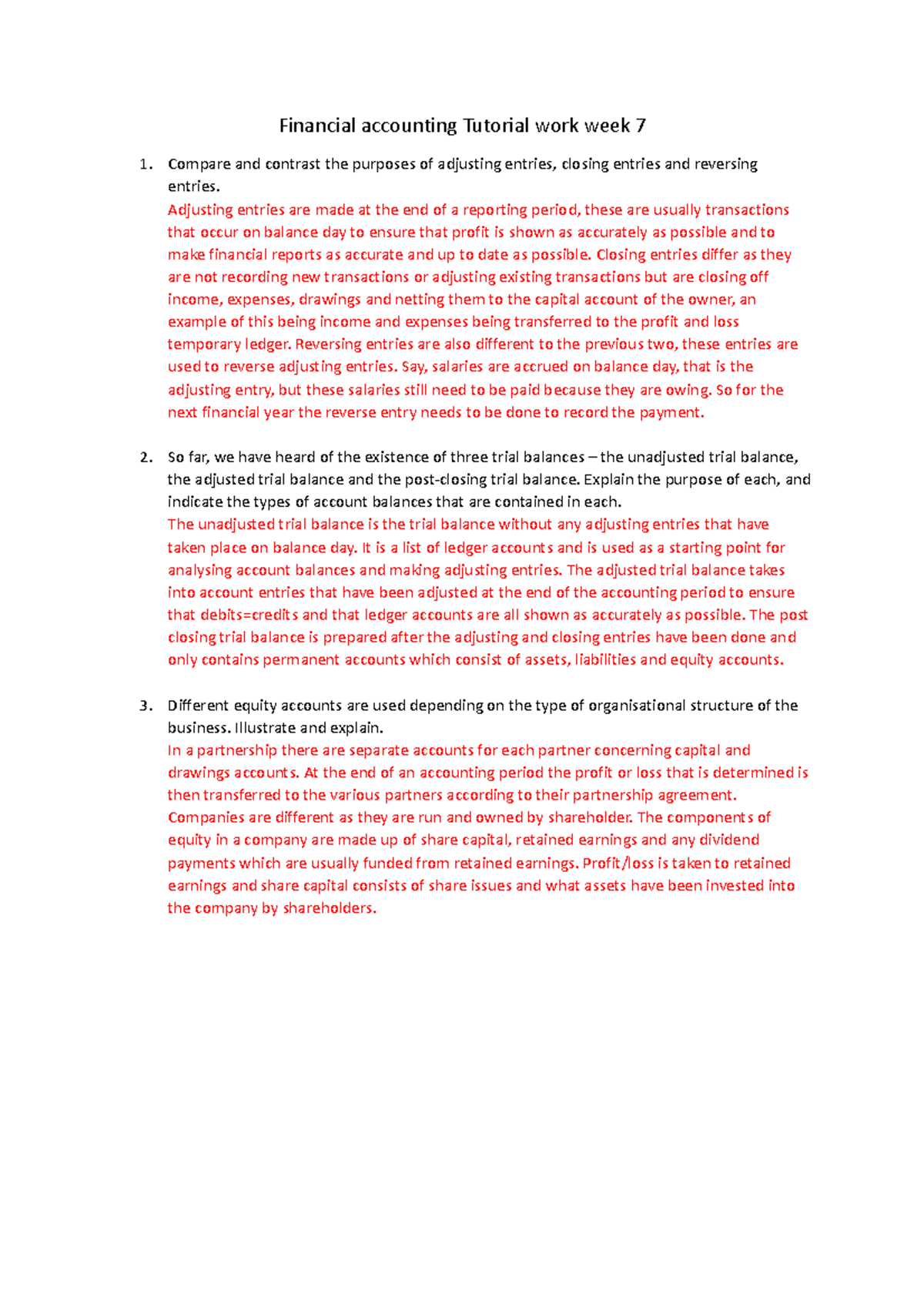 Financial accounting Tutorial work week 7 - Adjusting entries are made ...