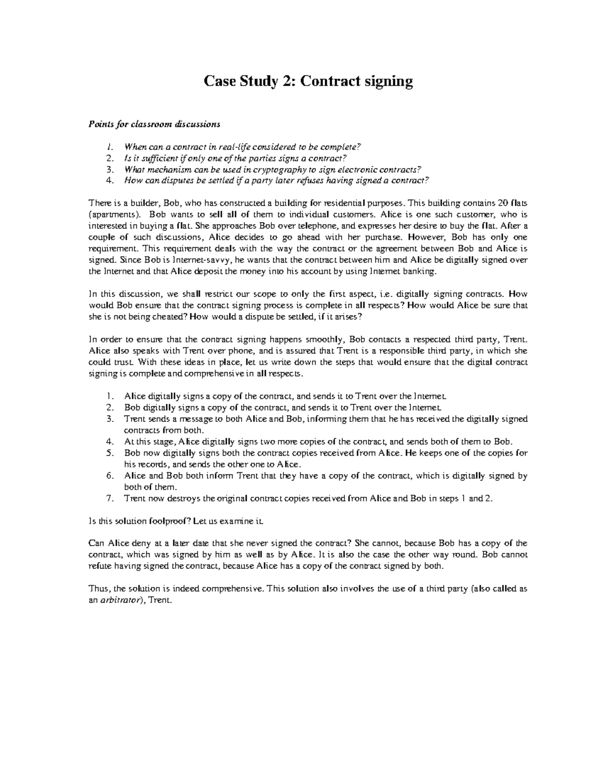 Case Study 2 - ba political sci - Case Study 2: Contract signing Points ...