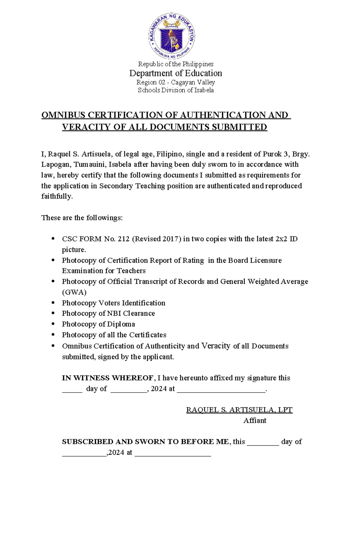 Omnibus (2) - Republic of the Philippines Department of Education ...