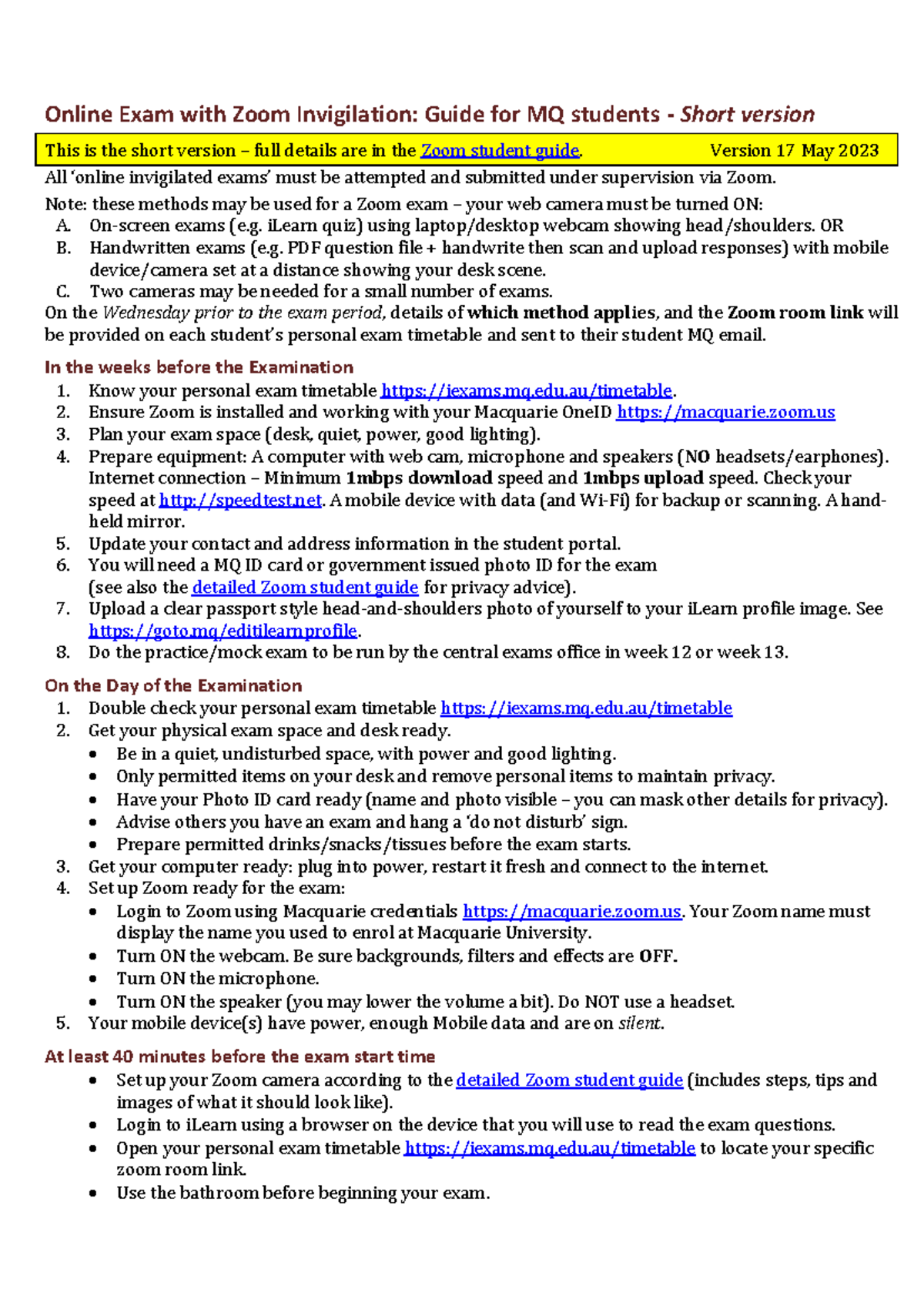 Online Exam with Zoom Invigilation-student guide-short - Online Exam ...