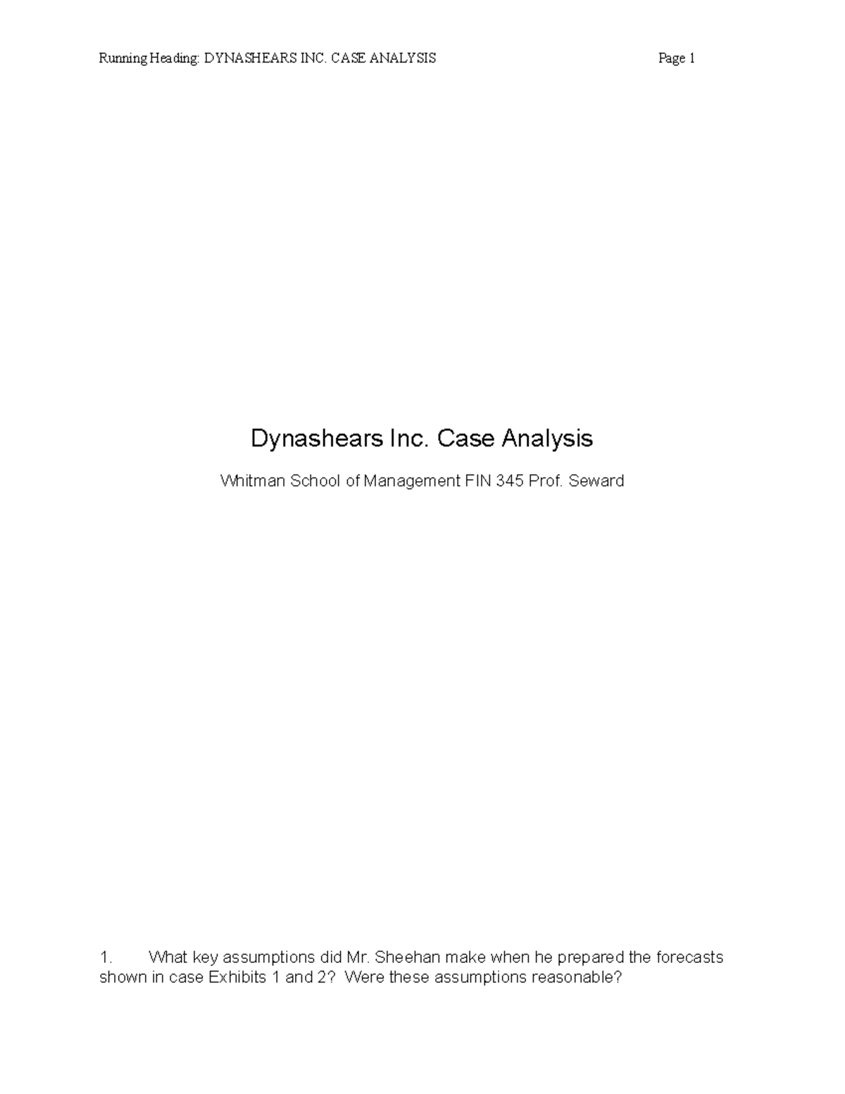 Fin 345 case analysis - FIN 345 - Studocu
