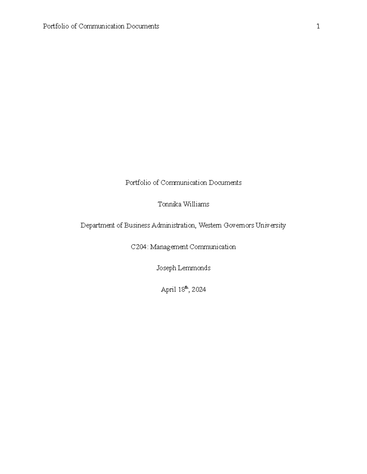 WGU C204 TASK 1 - BKM3 — BKM3 TASK 1: PORTFOLIO - Portfolio of ...