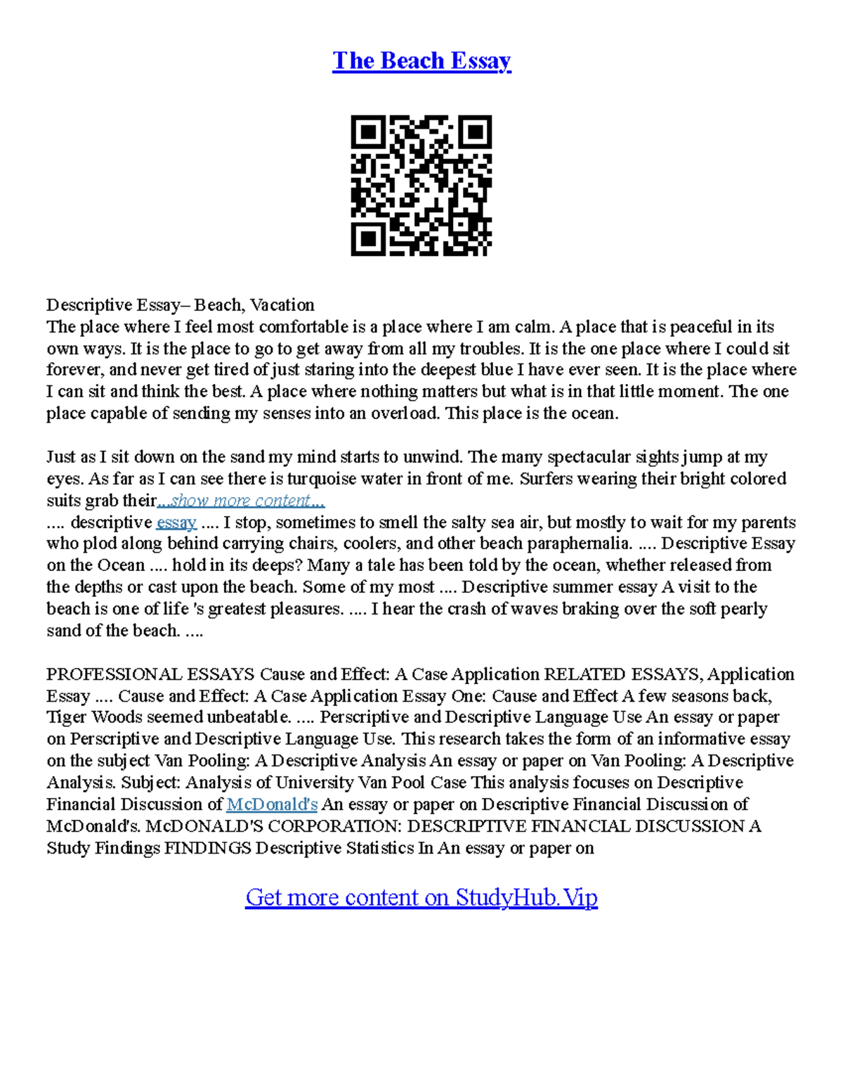 A Day At The Beach Essay - The Beach Essay Descriptive Essay– Beach ...