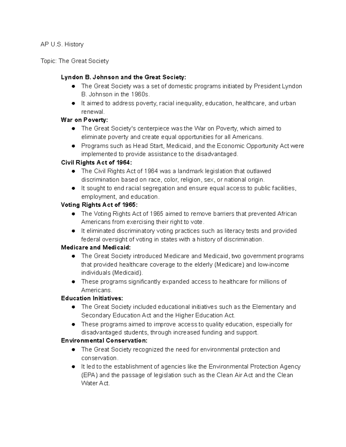 AP U.S. History - The Great Society - AP U. History Topic: The Great ...