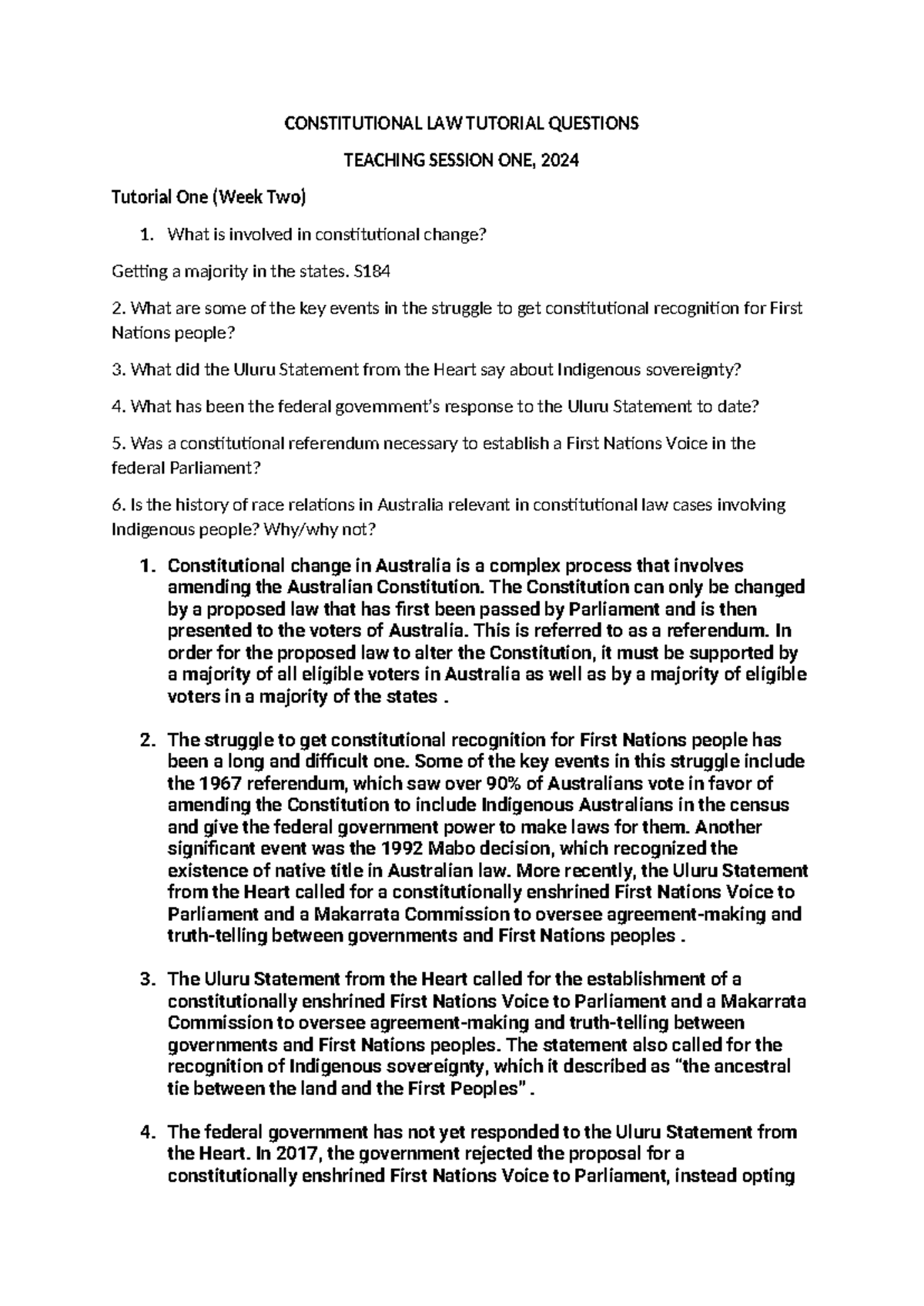 Constitutional Law Tutorial Questions 2024 - CONSTITUTIONAL LAW ...