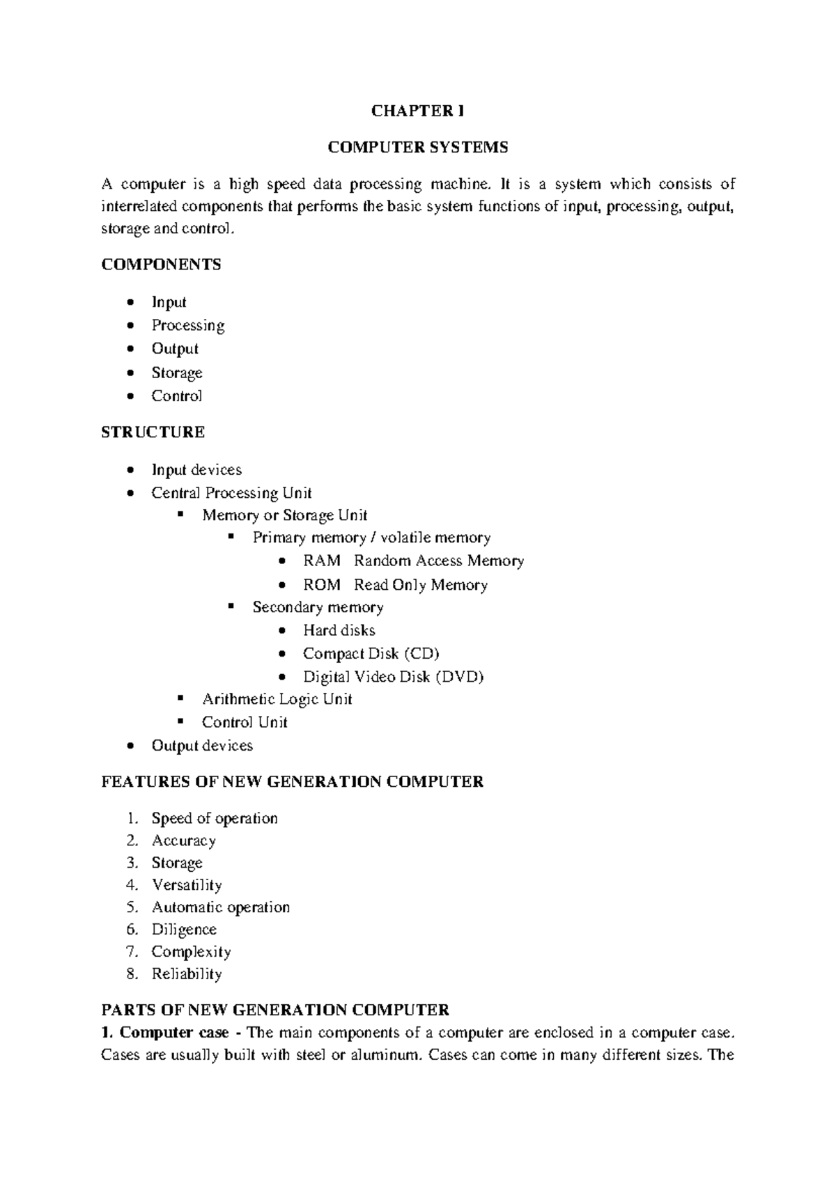 Computer Applications IN Business - CHAPTER I COMPUTER SYSTEMS A ...