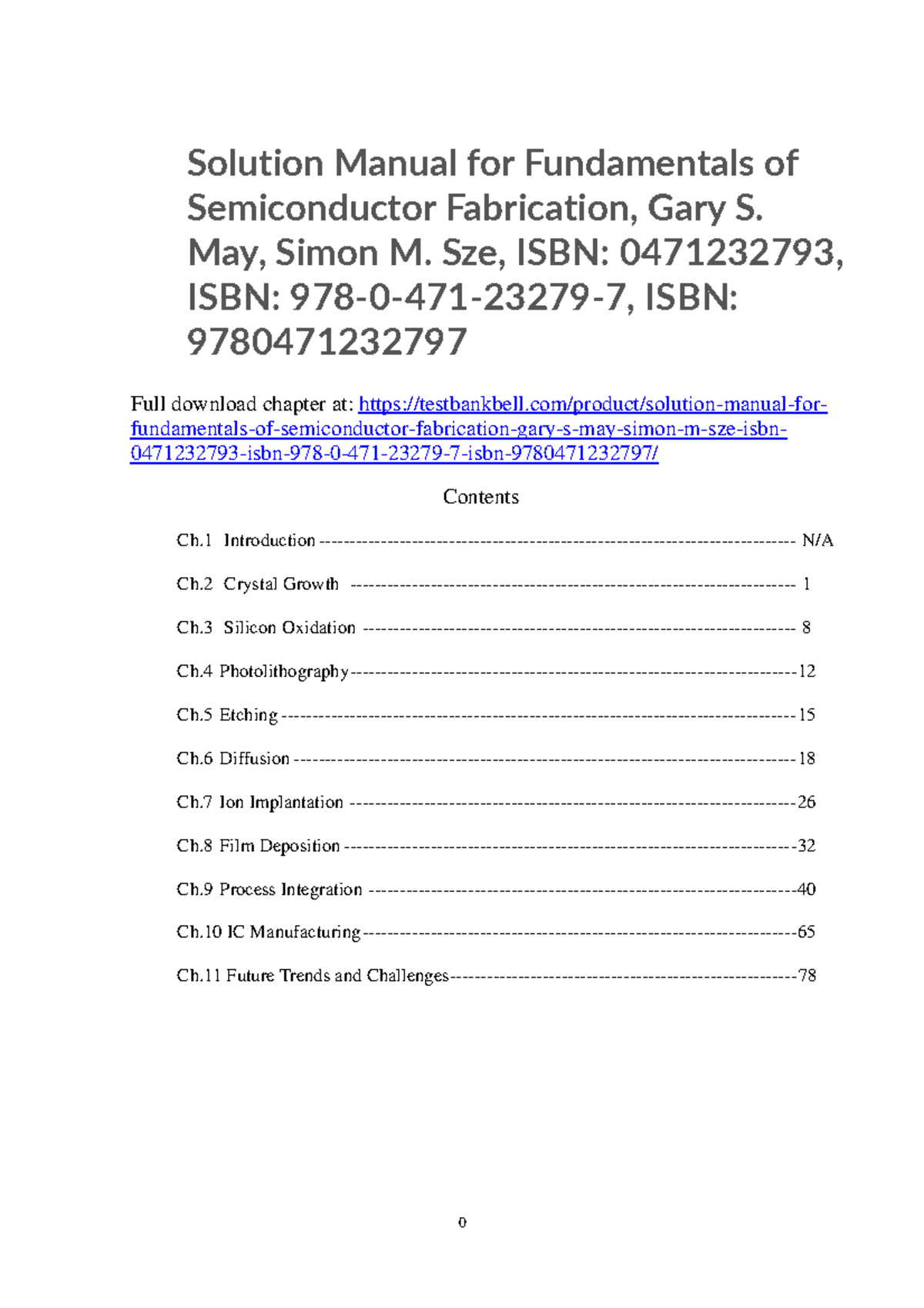 653701778 Solution Manual for Fundamentals of Semiconductor Fabrication ...