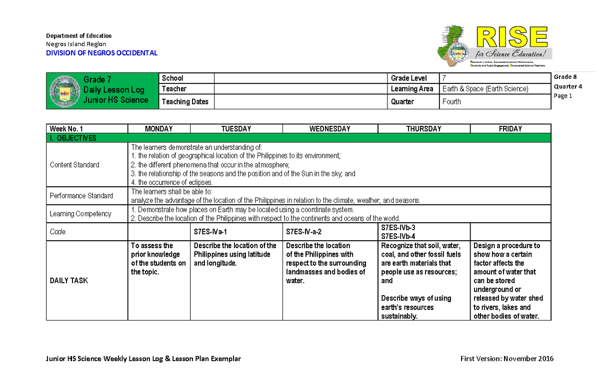 Grade 7, Quarter 4 - science - Negros Island Region DIVISION OF NEGROS ...
