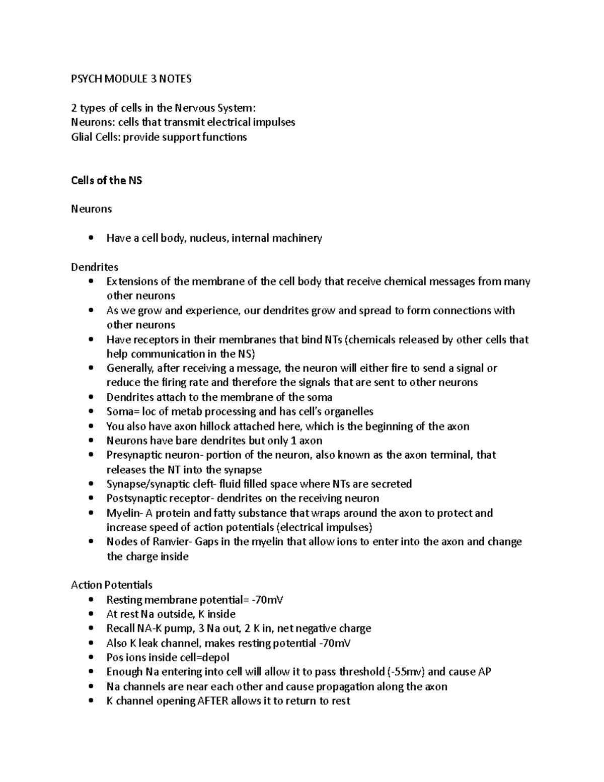 Psych Module 3 Notes - ... - PSYCH MODULE 3 NOTES 2 types of cells in ...
