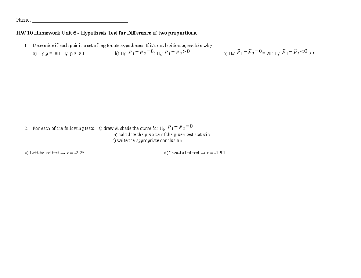 HW - Significance Test for Difference in P - Name ...