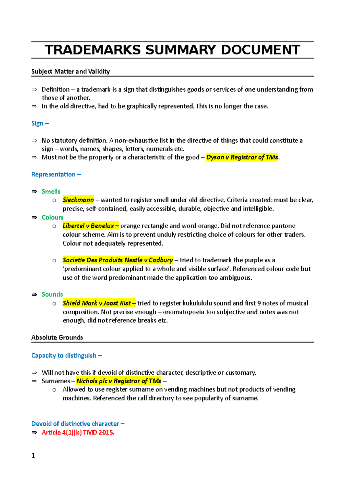 Trademarks Summary Document - TRADEMARKS SUMMARY DOCUMENT Subject ...