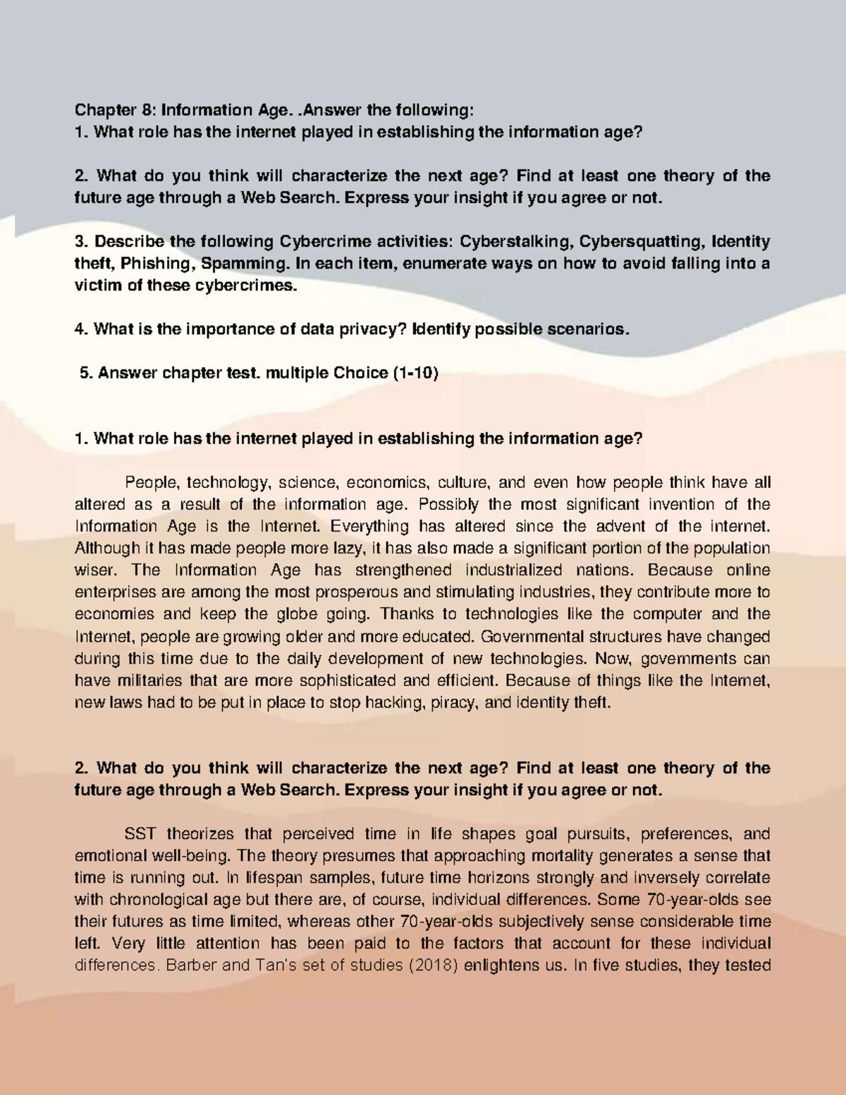 Chapter 8 information age - Chapter 8: Information Age. .Answer the ...