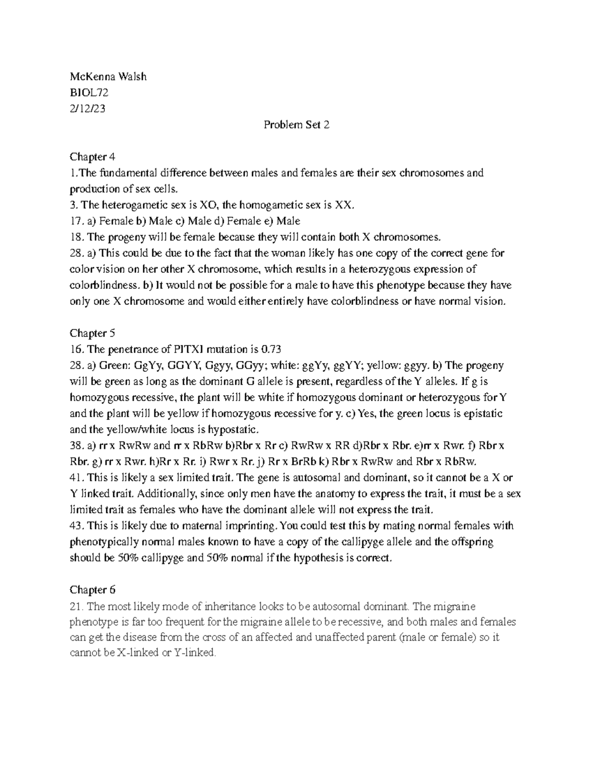 Problem set 2 - McKenna Walsh BIOL 2/12/ Problem Set 2 Chapter 4 1 ...
