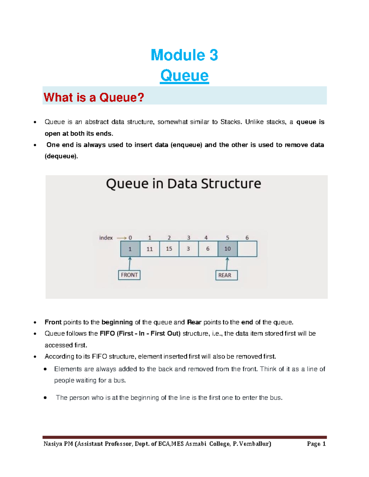 Computer fundamental study's - Module 3 Queue What is a Queue? Queue is ...