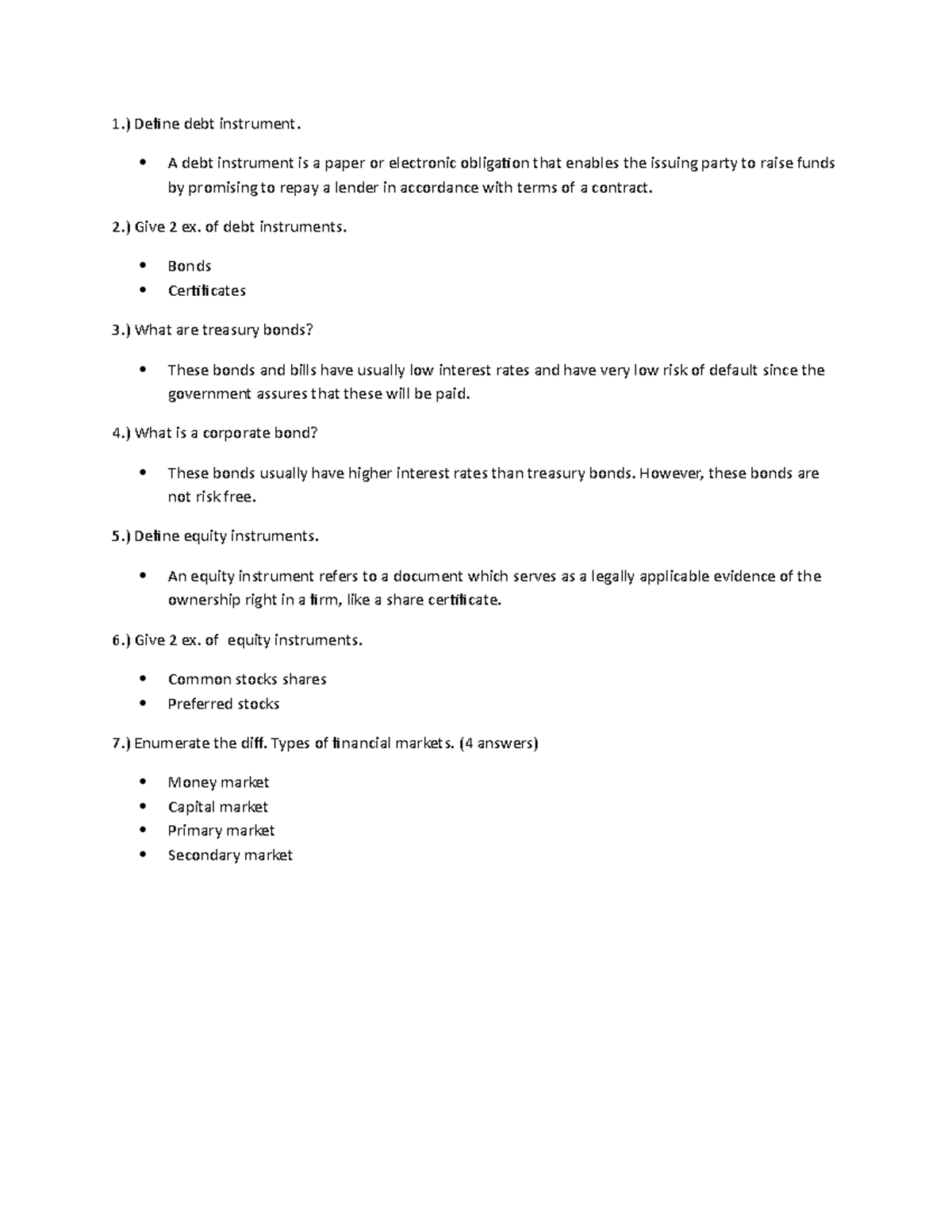 Business Finance - Assignment - 1.) Define debt instrument. A debt ...
