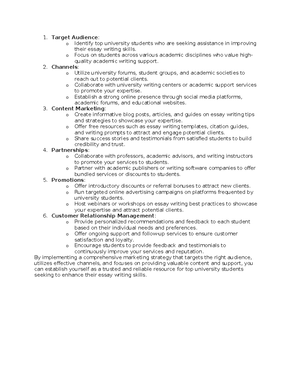 Target Audience - Business Strategy - 1. Target Audience: o Identify ...