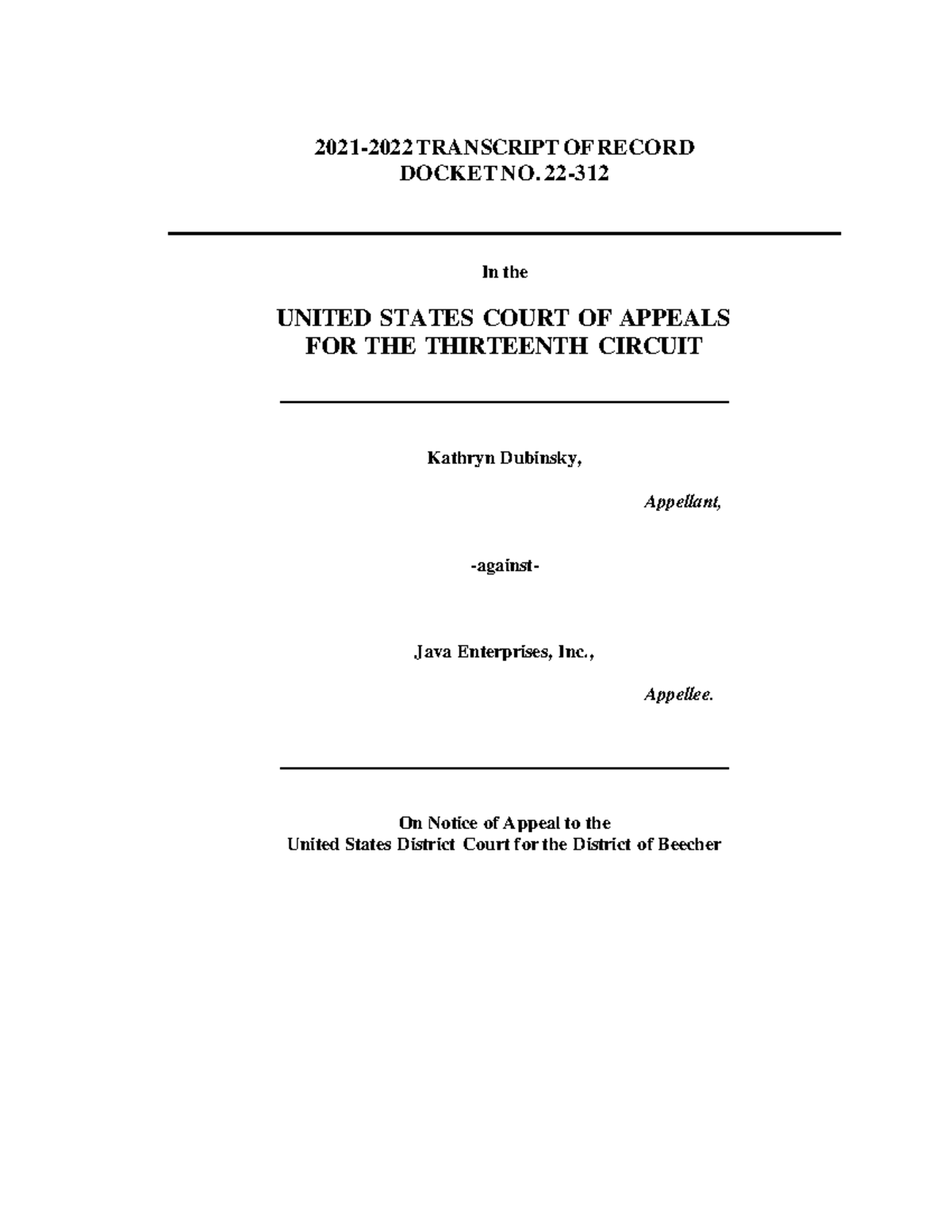 Appellate Record form for brief writing - 2021 -2022 TRANSCRIPT OF ...