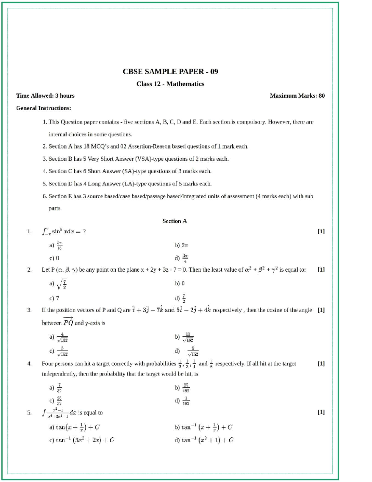 Sample Paper Maths 9 - Mathematics-I - Studocu