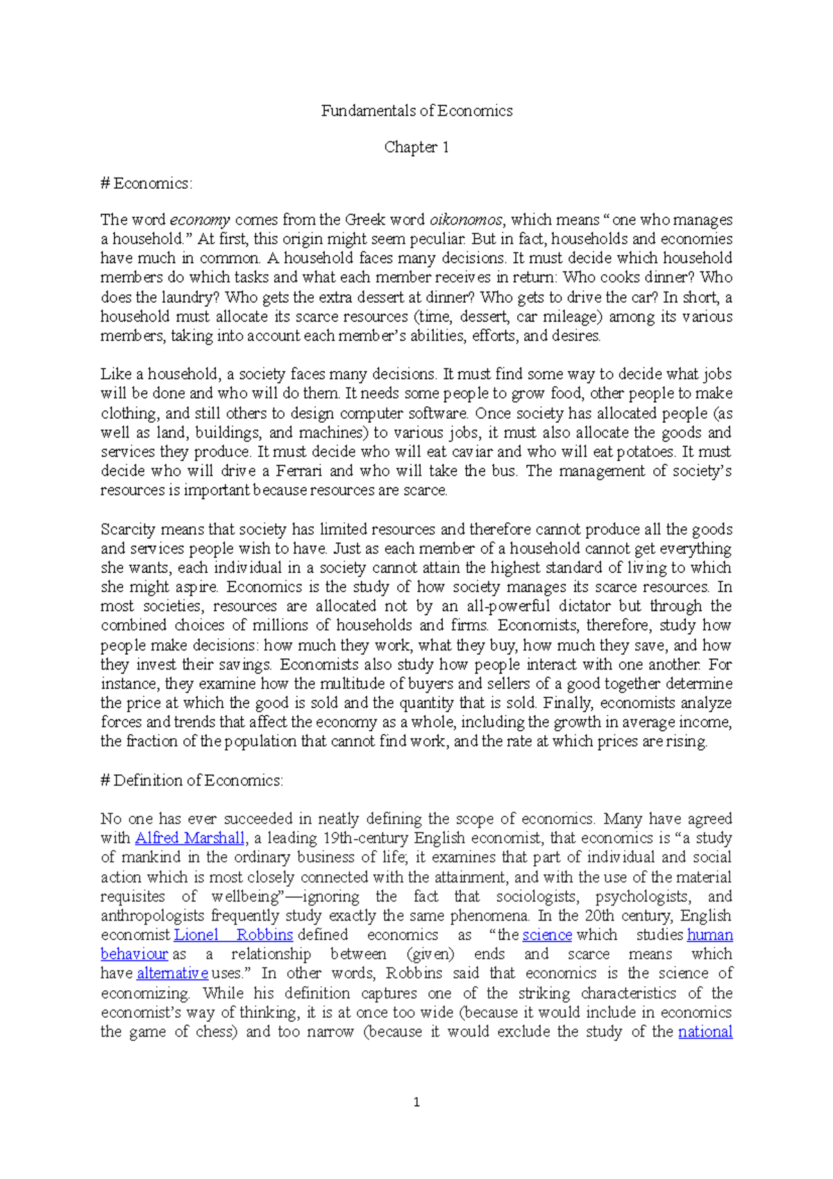 GED 225 - Work Hard. - Fundamentals of Economics Chapter 1 Economics ...