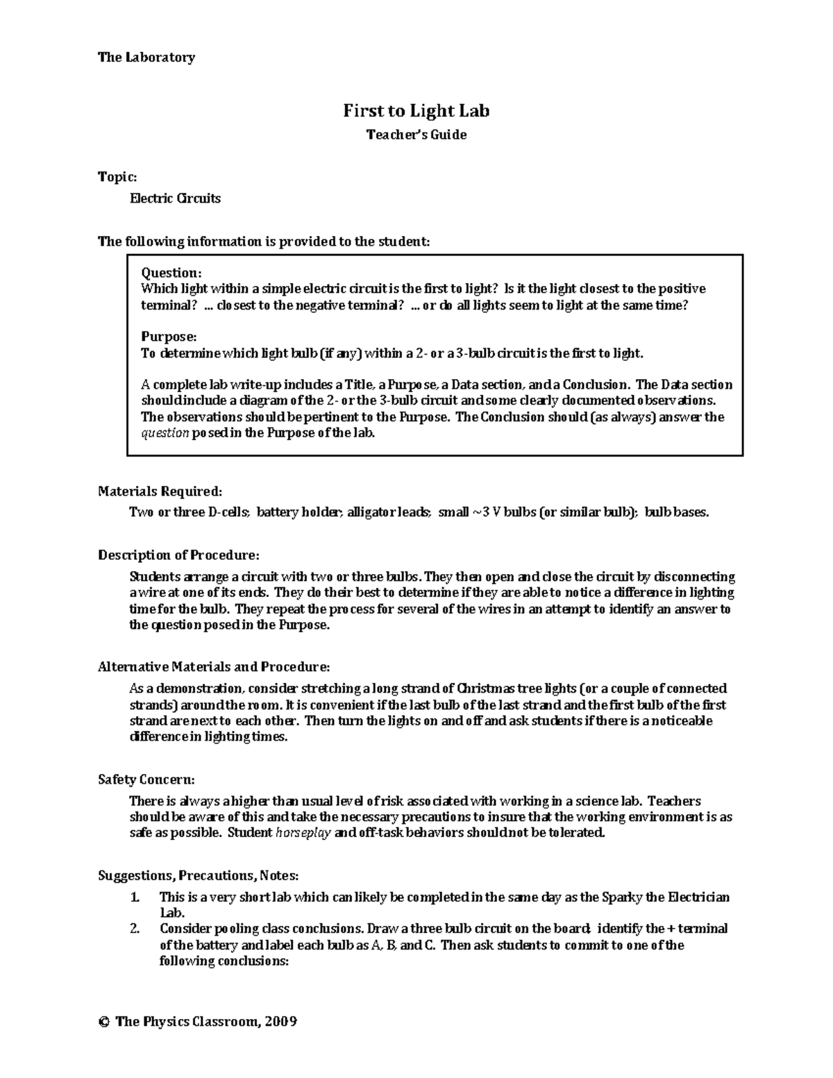 The First to Light Bulb Laboratory (Practice and Experimental Type ...