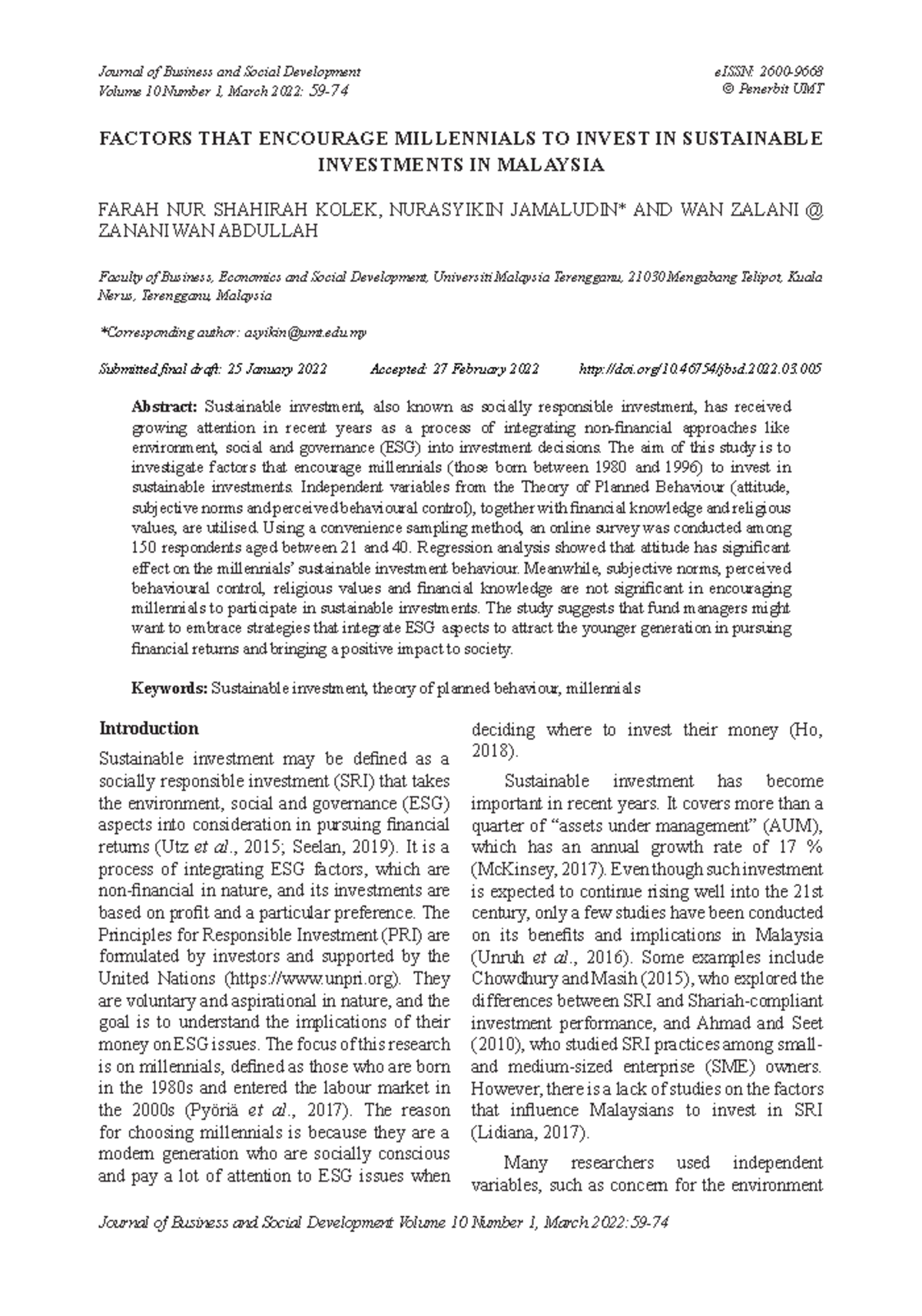 Factors invest gen z - Journal of Business and Social Development ...