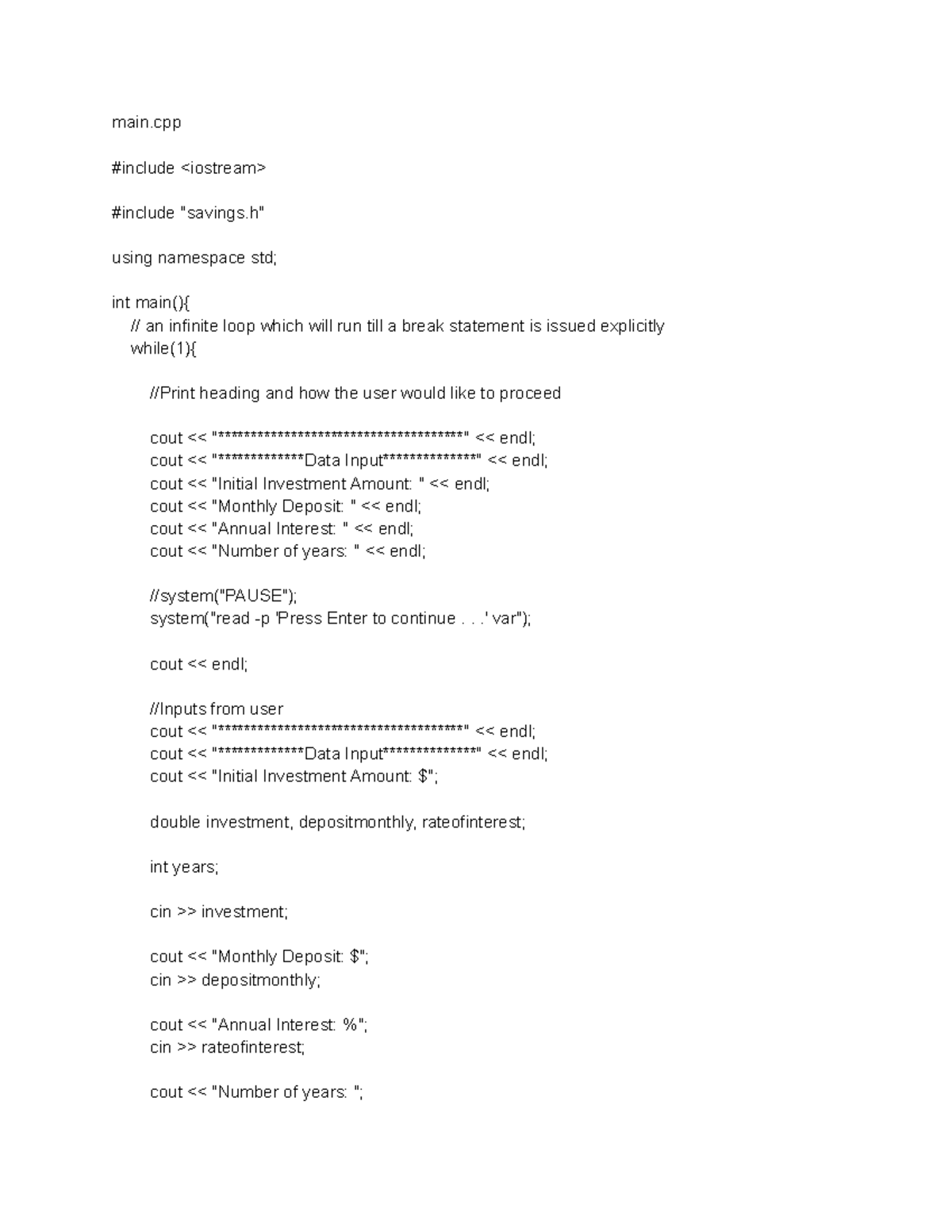 Airgeadbanking - code for the airgead banking app This works!! - main #include - Studocu