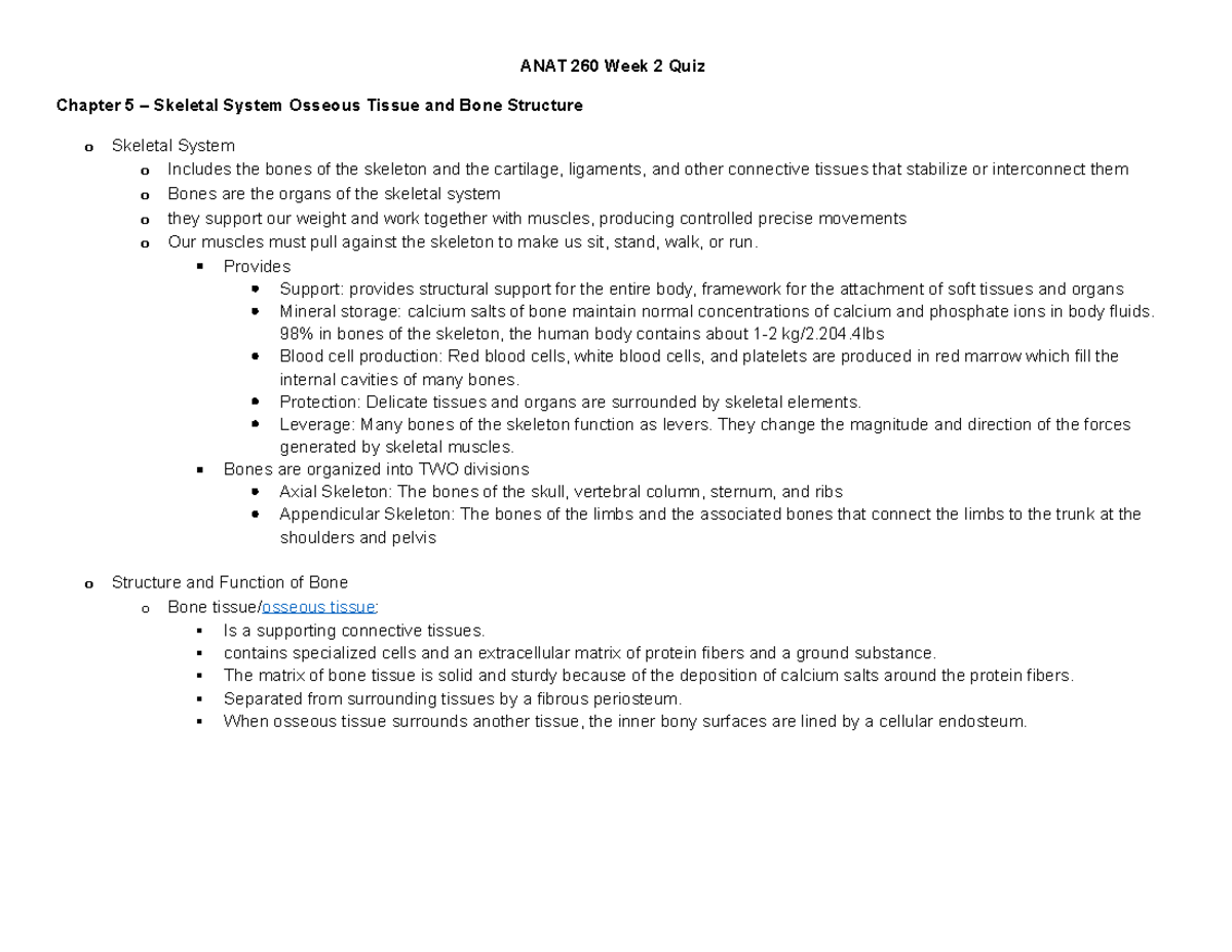 ANAT 260 Week 2 Quiz - Notes for week 2 quiz - ANAT 260 Week 2 Quiz ...