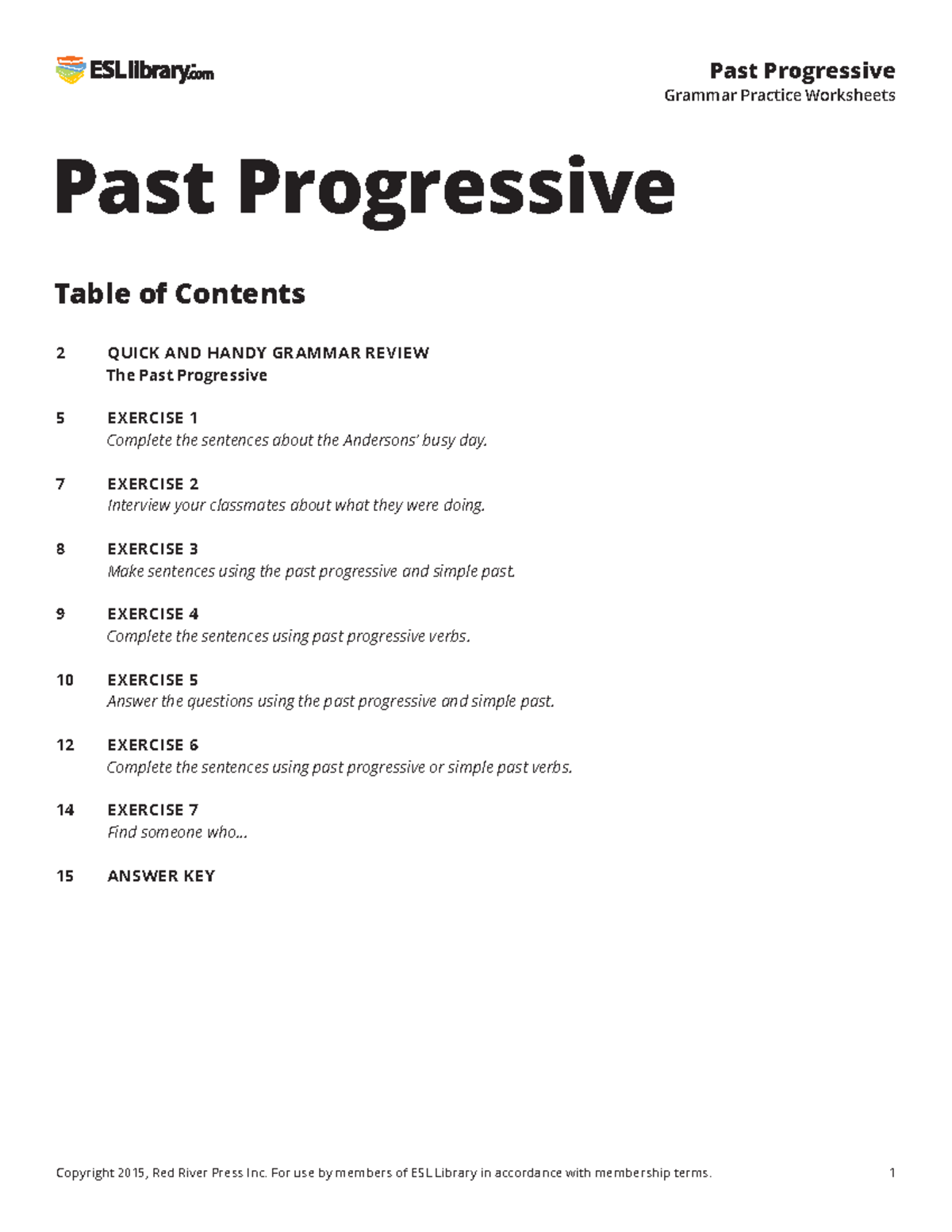 88 Past-Progressive US - Grammar Practice Worksheets Past Progressive ...