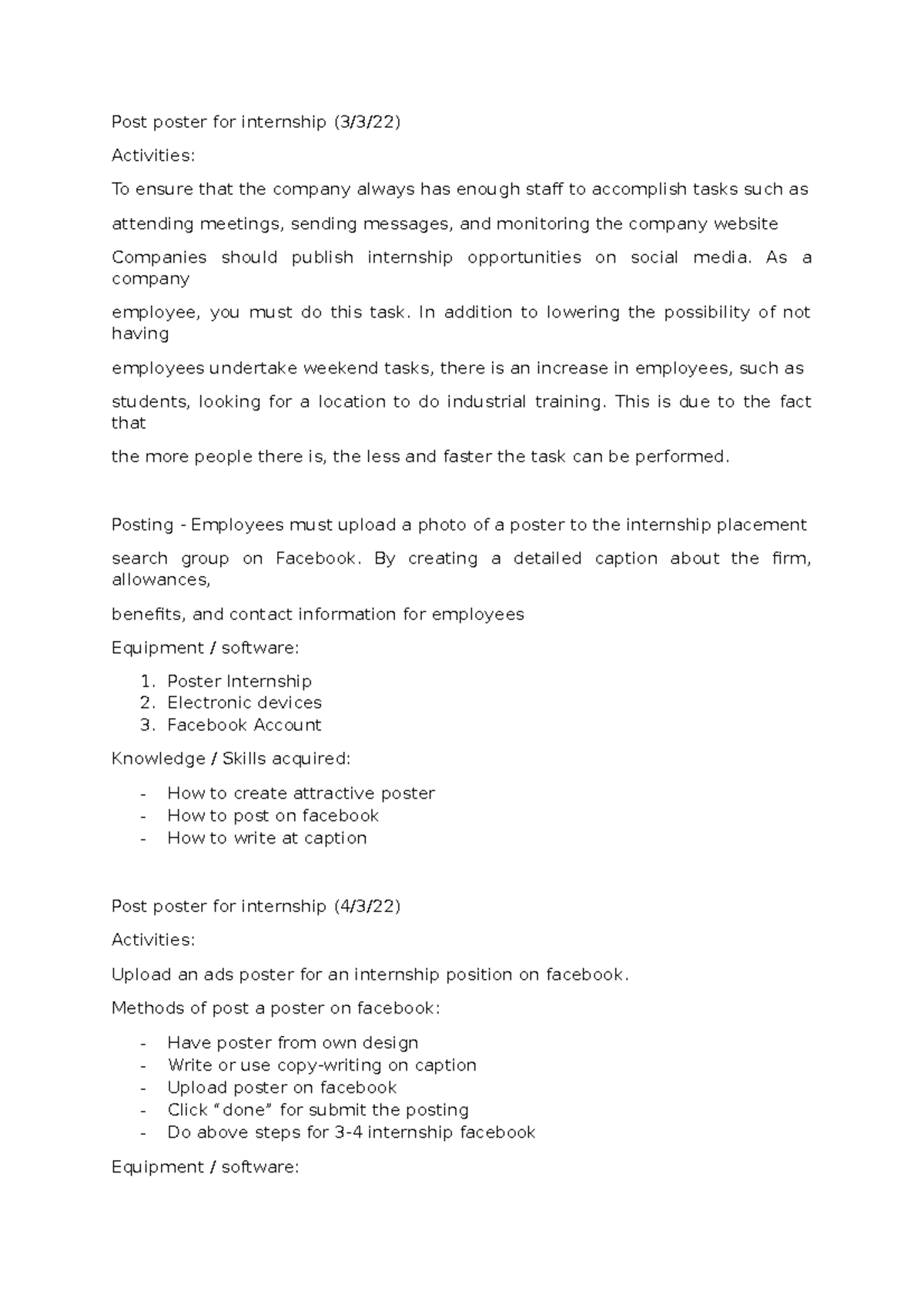 Learn and practice in data sorting - Post poster for internship (3/3/22 ...