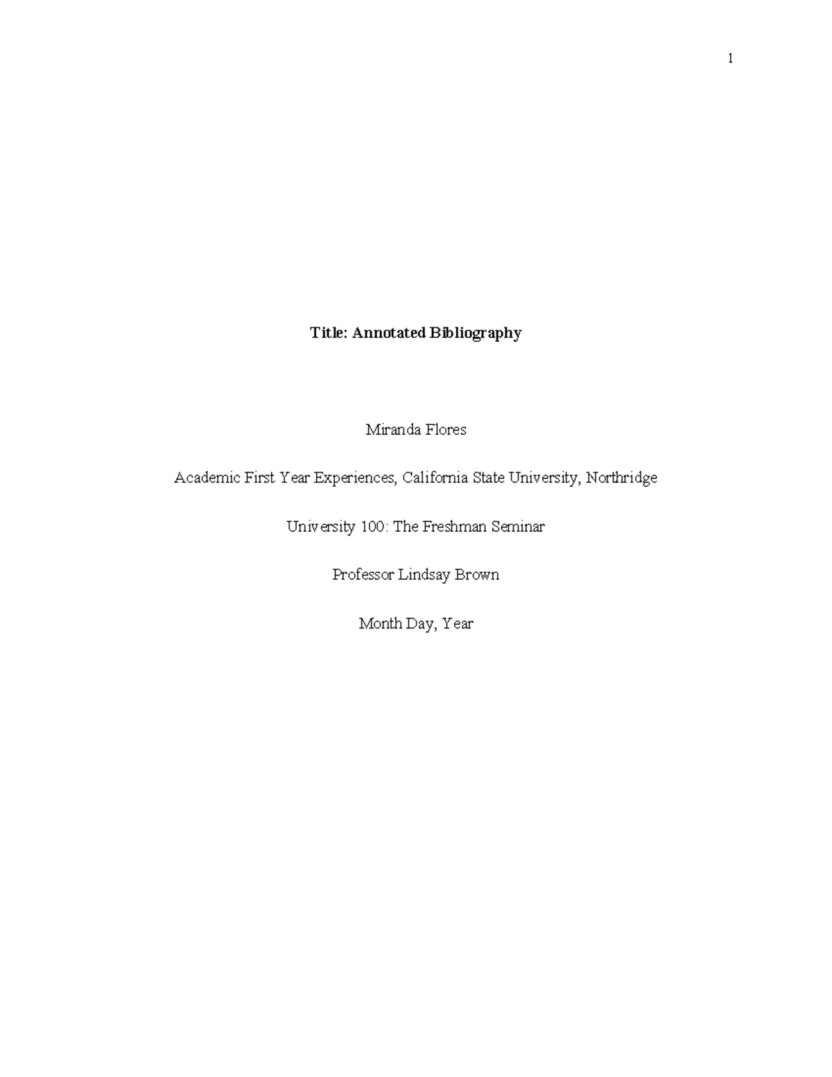 APA Sample Annotated Bibliography 7th edition - 1 Title: Annotated ...