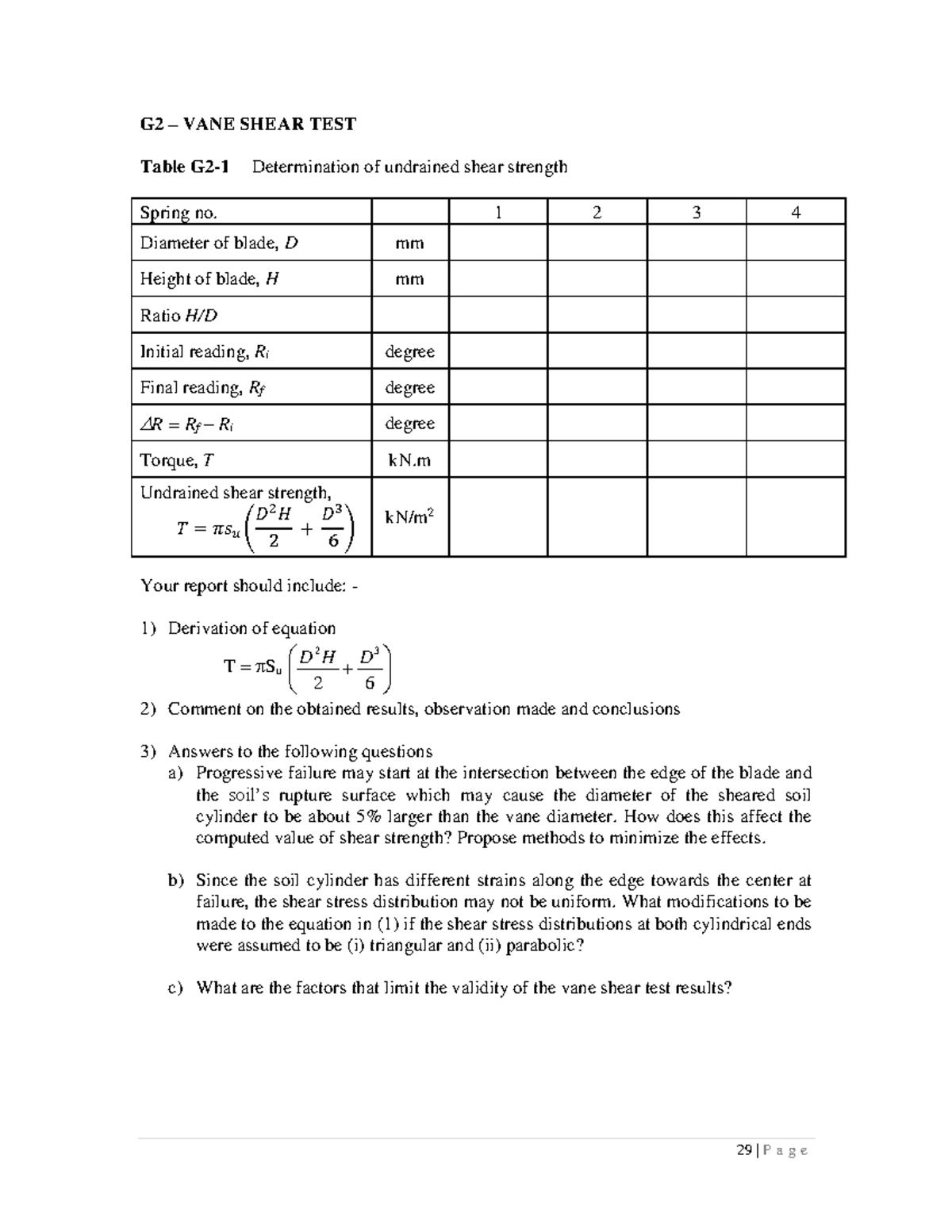 SKAB3012 CE Laboratory II Sheet G2 - 29 | P a g e G2 – VANE SHEAR TEST ...