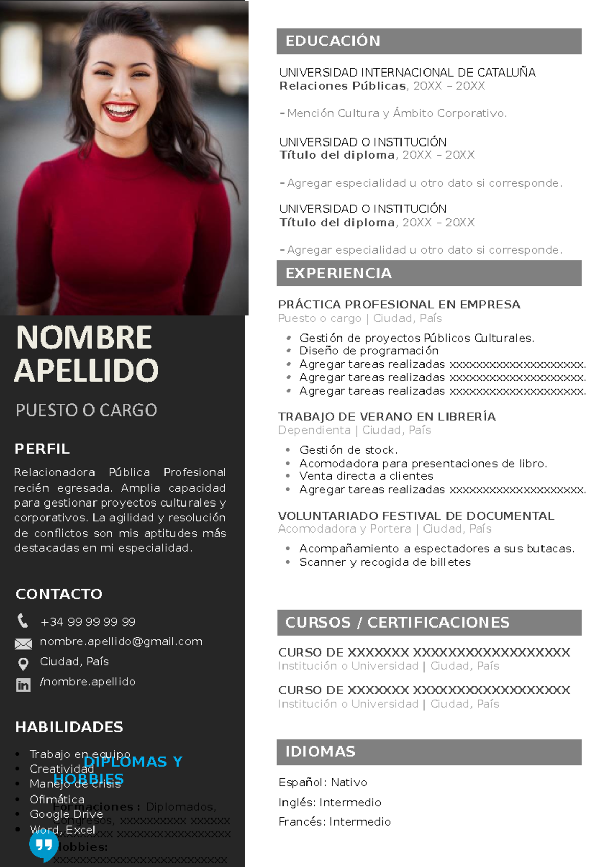207 curriculum vitae primer trabajo - –– –– ––– UNIVERSIDAD INTERNACIONAL DE CATALUÑA Relaciones ...